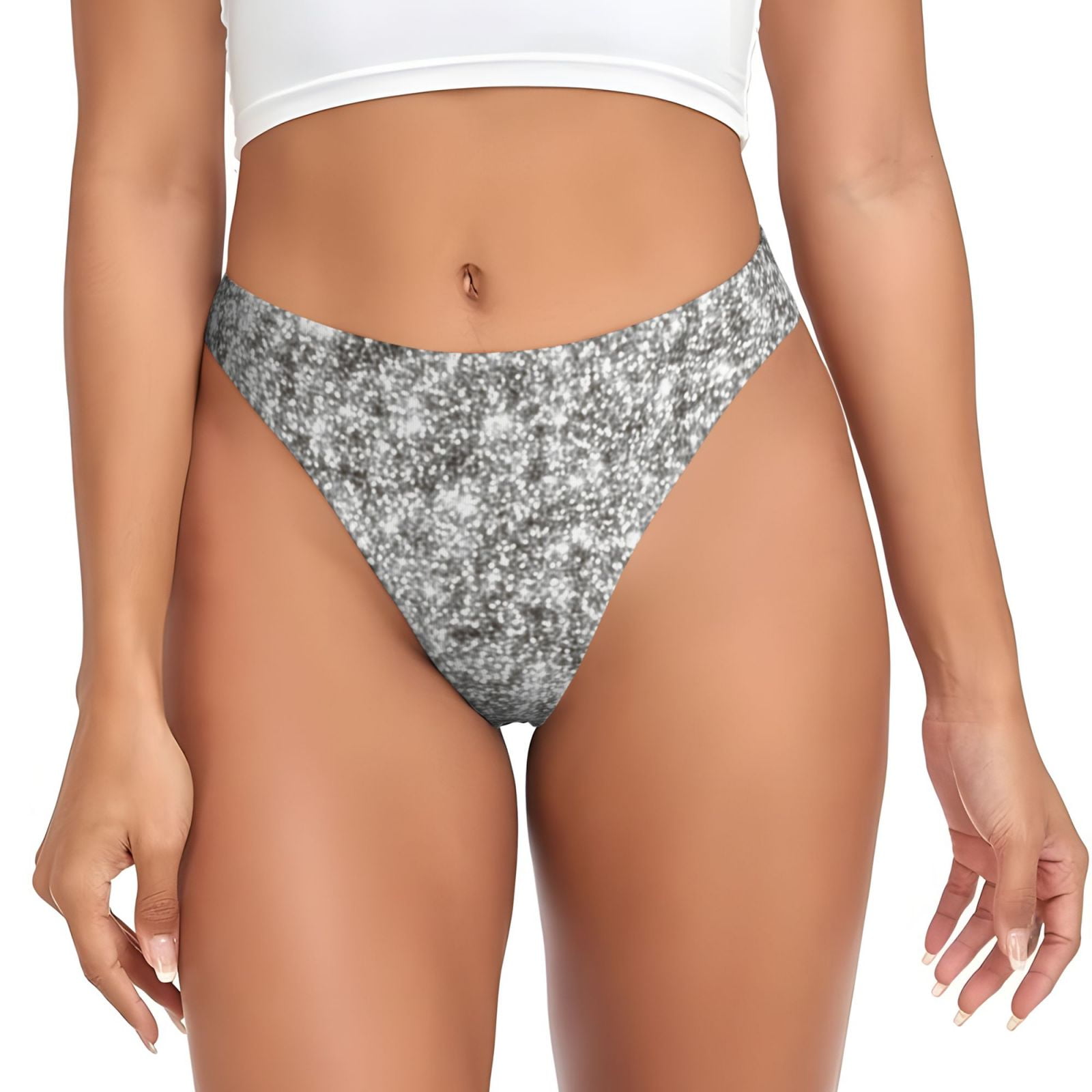 Yiaed Silver Glitter Print Sexy Underwear for Women Thongs Low oWaist T- back Panties G-Strings ...