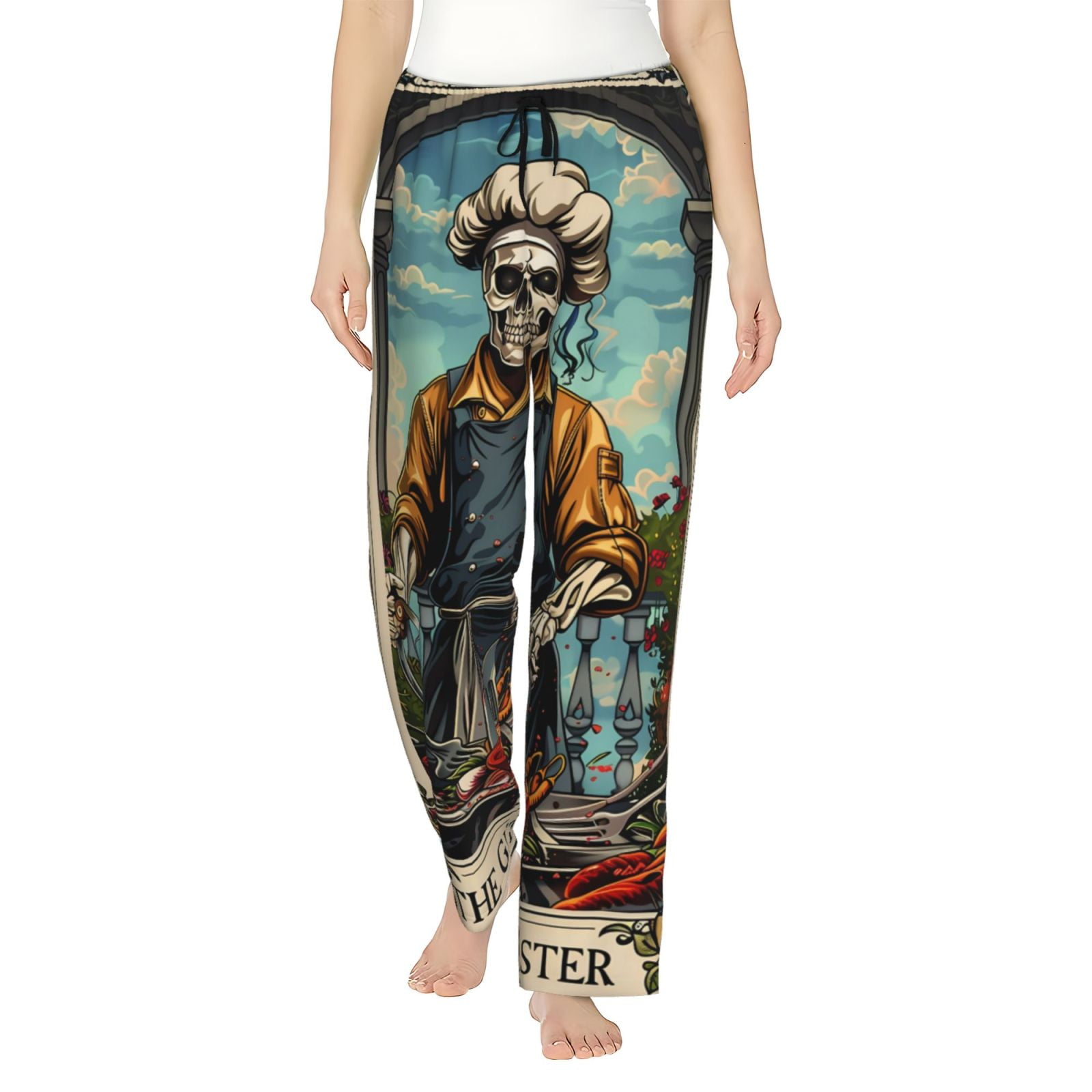 Yiaed Skeleton Chef BBQ Scene Print Womens Lounge Pants, Loose PJ ...