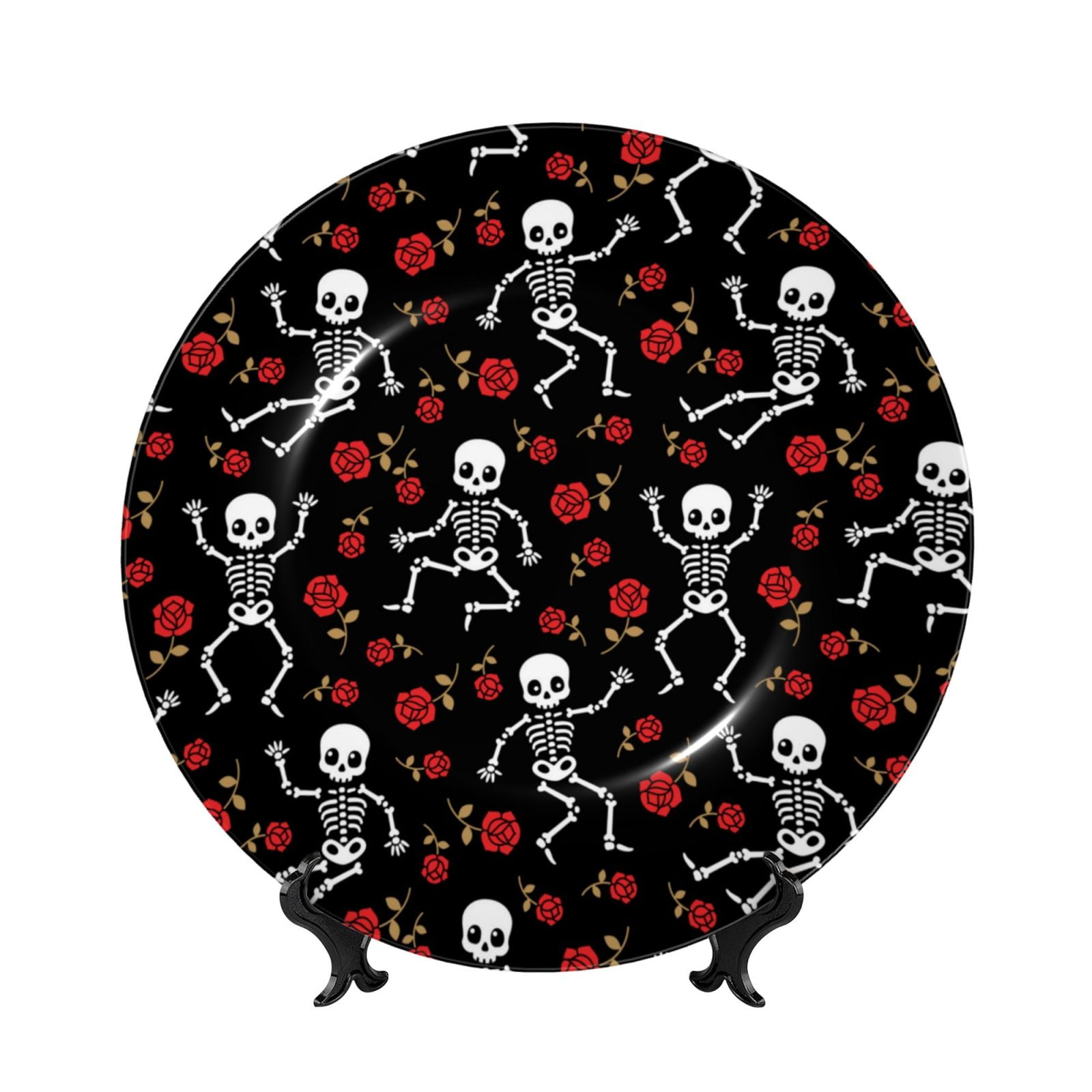 Yiaed Skeleton with Roses Print Bone China Decorative Plate Ceramic ...