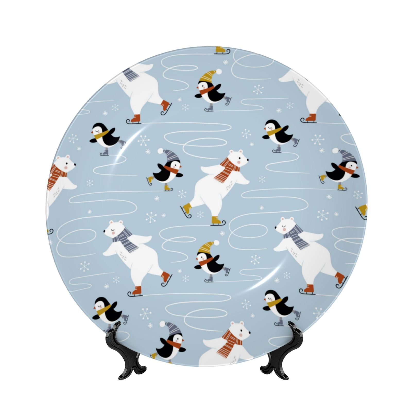 Yiaed Skiing penguin Bear Print Bone China Decorative Plate Ceramic ...