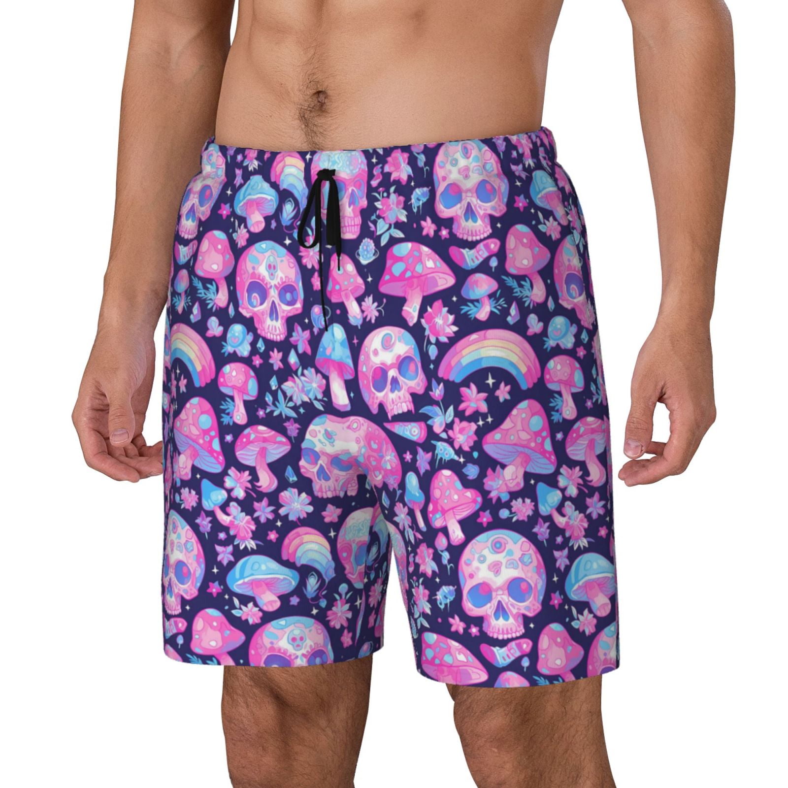 Yiaed Skull Rainbow Mushroom Print Mens Swim Trunks Bathing Suit ...