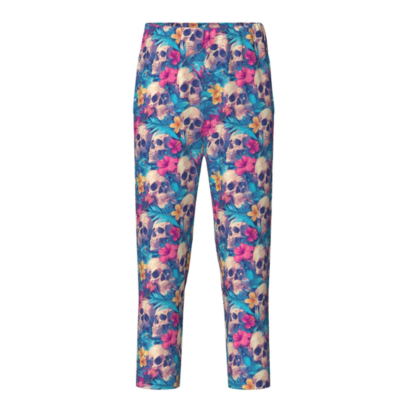Yiaed Skull blue leaf Print Teenagers' Lounge Pants, Loose PJ Bottoms ...