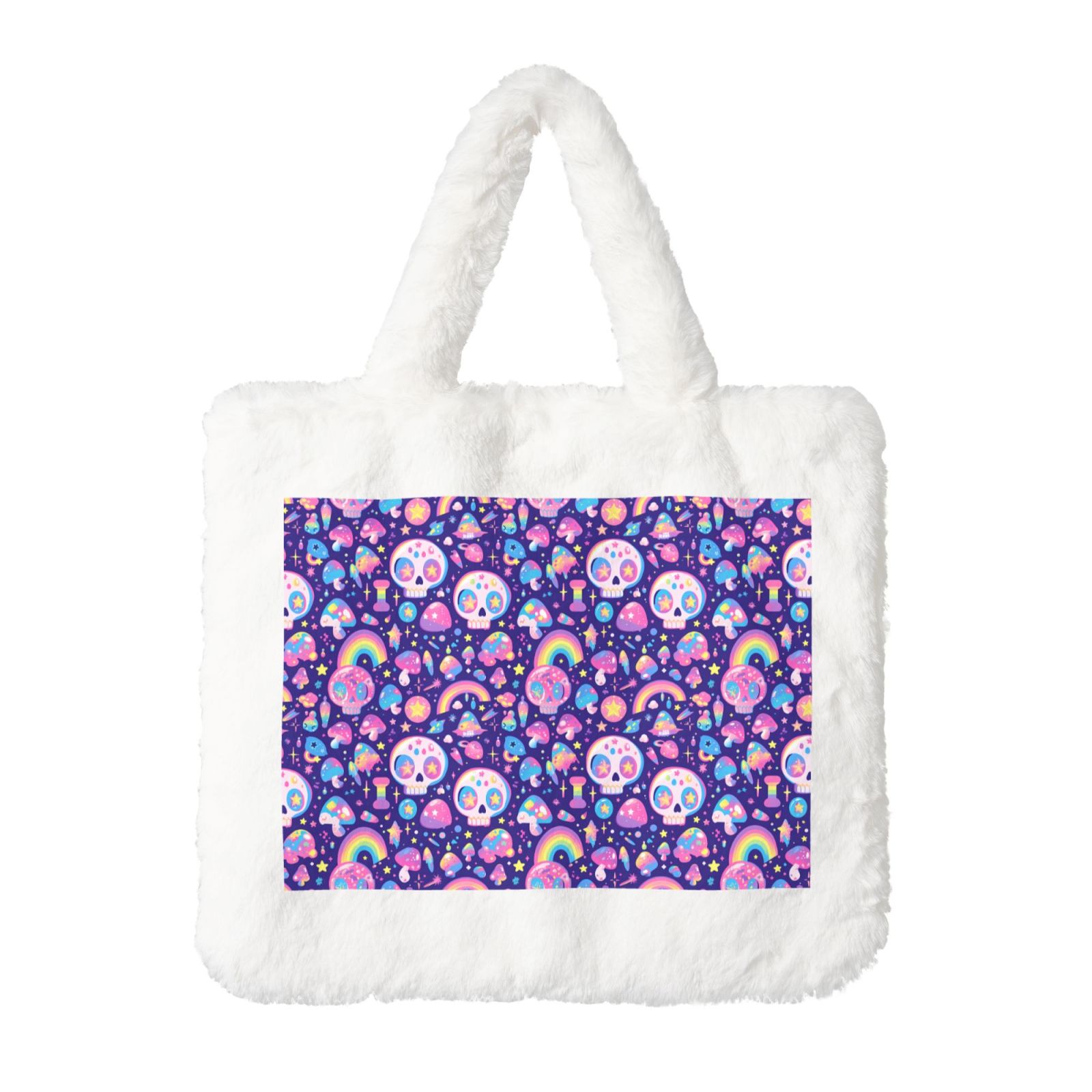 Yiaed Skull mushroom rainbow Print Fluffy Shoulder Bag Plush Bags Women ...