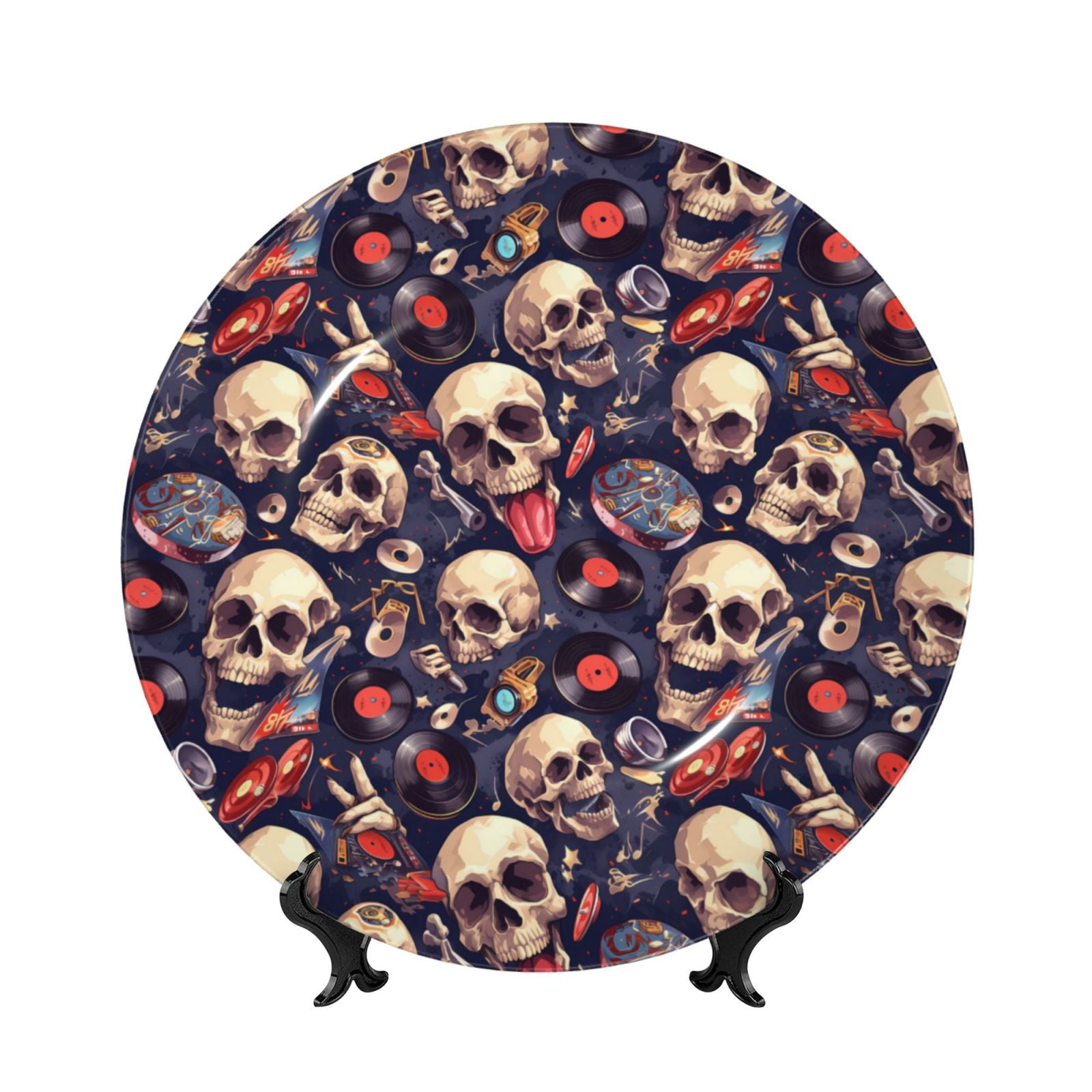 Yiaed Skull record rock Print Bone China Decorative Plate Ceramic ...