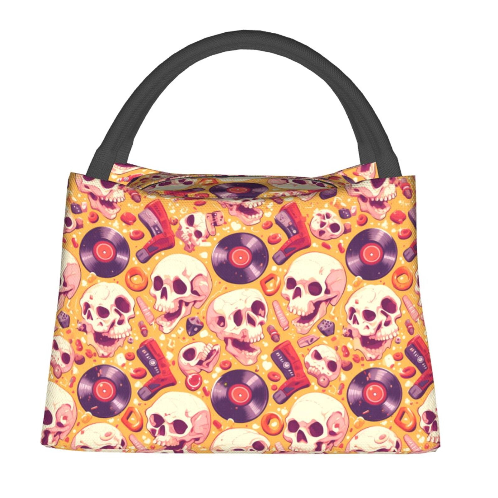 Yiaed Skull rock record Print Lunch box lunch bag Portable Insulated Lunch Box for Women Men ...