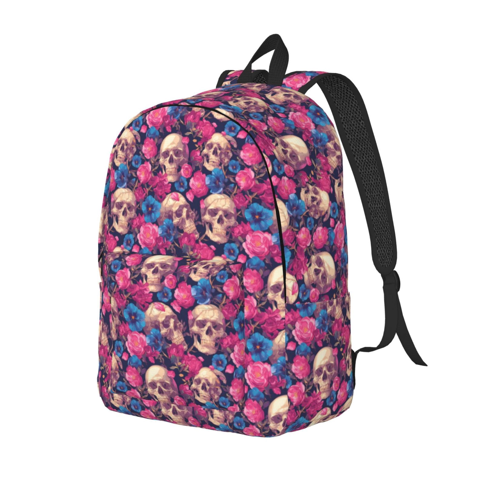 Yiaed Skull rose blue flower Print Print Laptop Backpack Travel Canvas ...