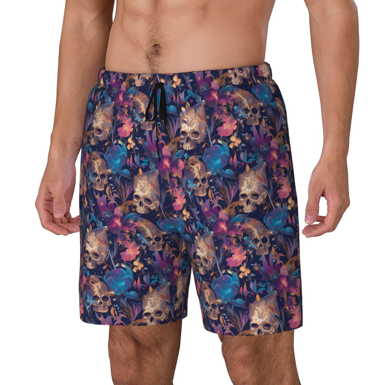 Yiaed Skull starry sky flower Print Mens Swim Trunks Bathing Suit ...