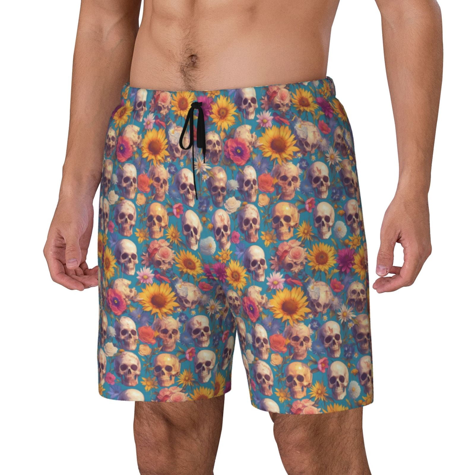 Yiaed Skull sunflower daisy Print Mens Swim Trunks Bathing Suit ...