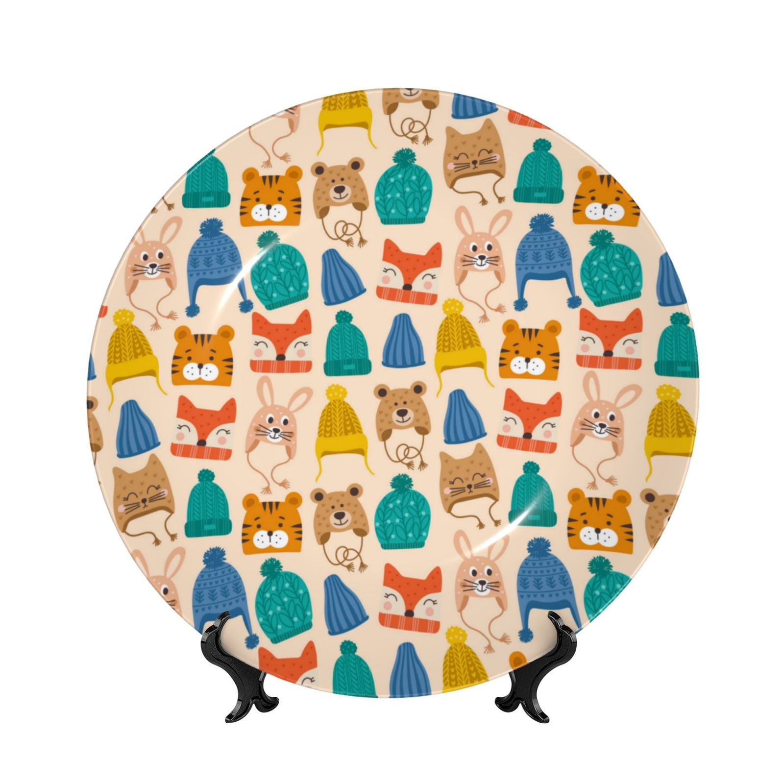 Yiaed Small Animals with Knit Hat Pattern Print Bone China Decorative ...