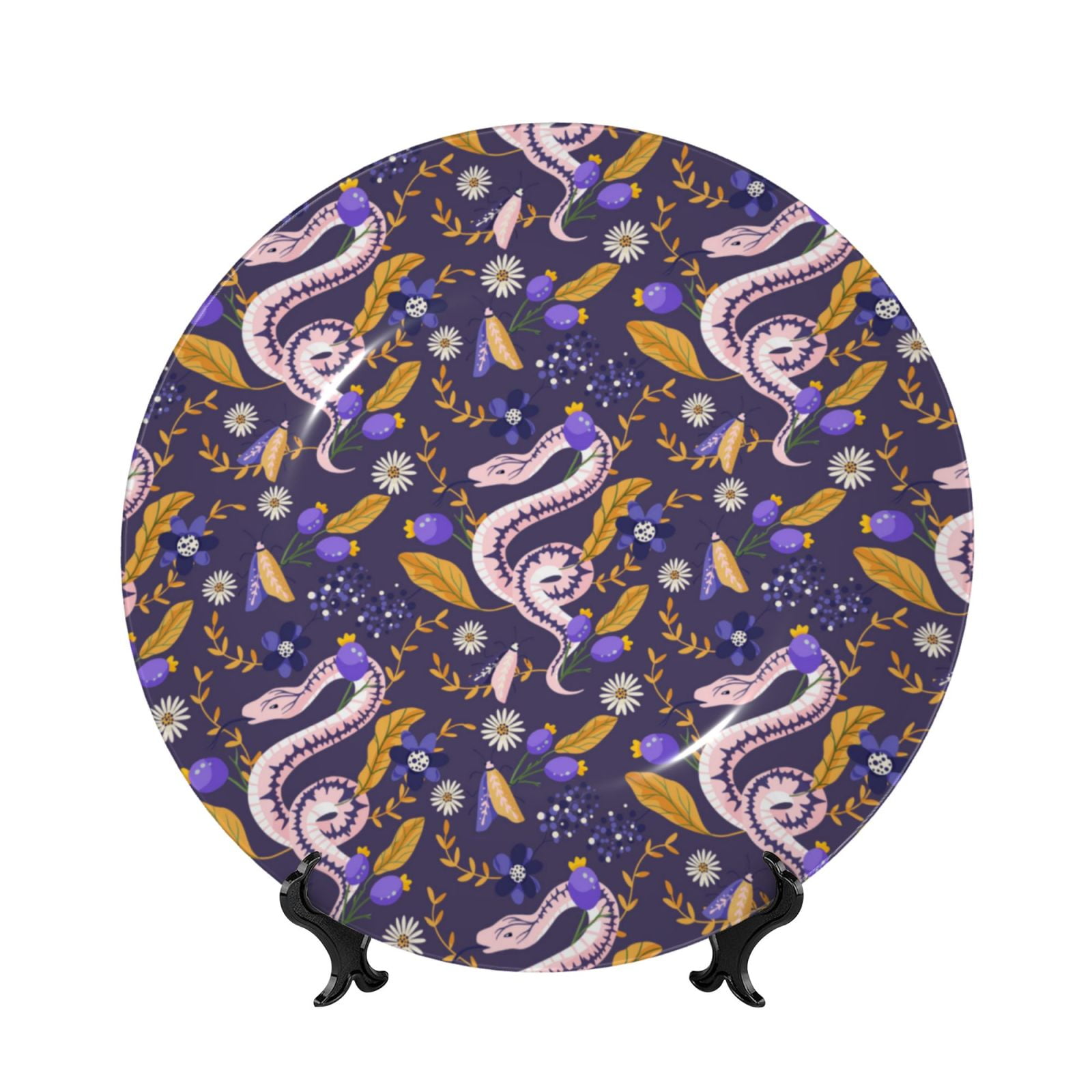 Yiaed Snake And Floral Print Bone China Decorative Plate Ceramic Dinner ...