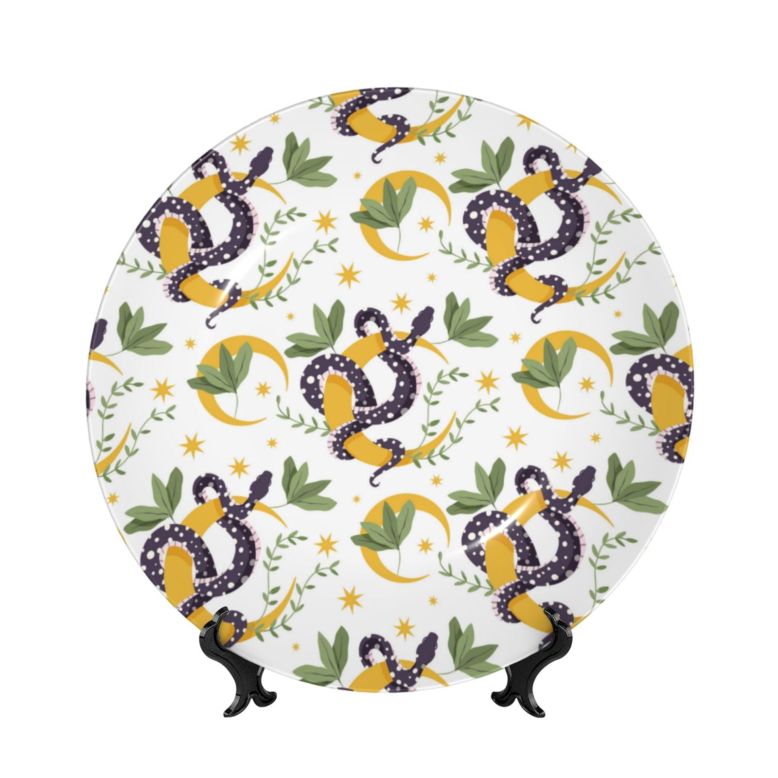 Yiaed Snake And Moon Print Bone China Decorative Plate Ceramic Dinner ...