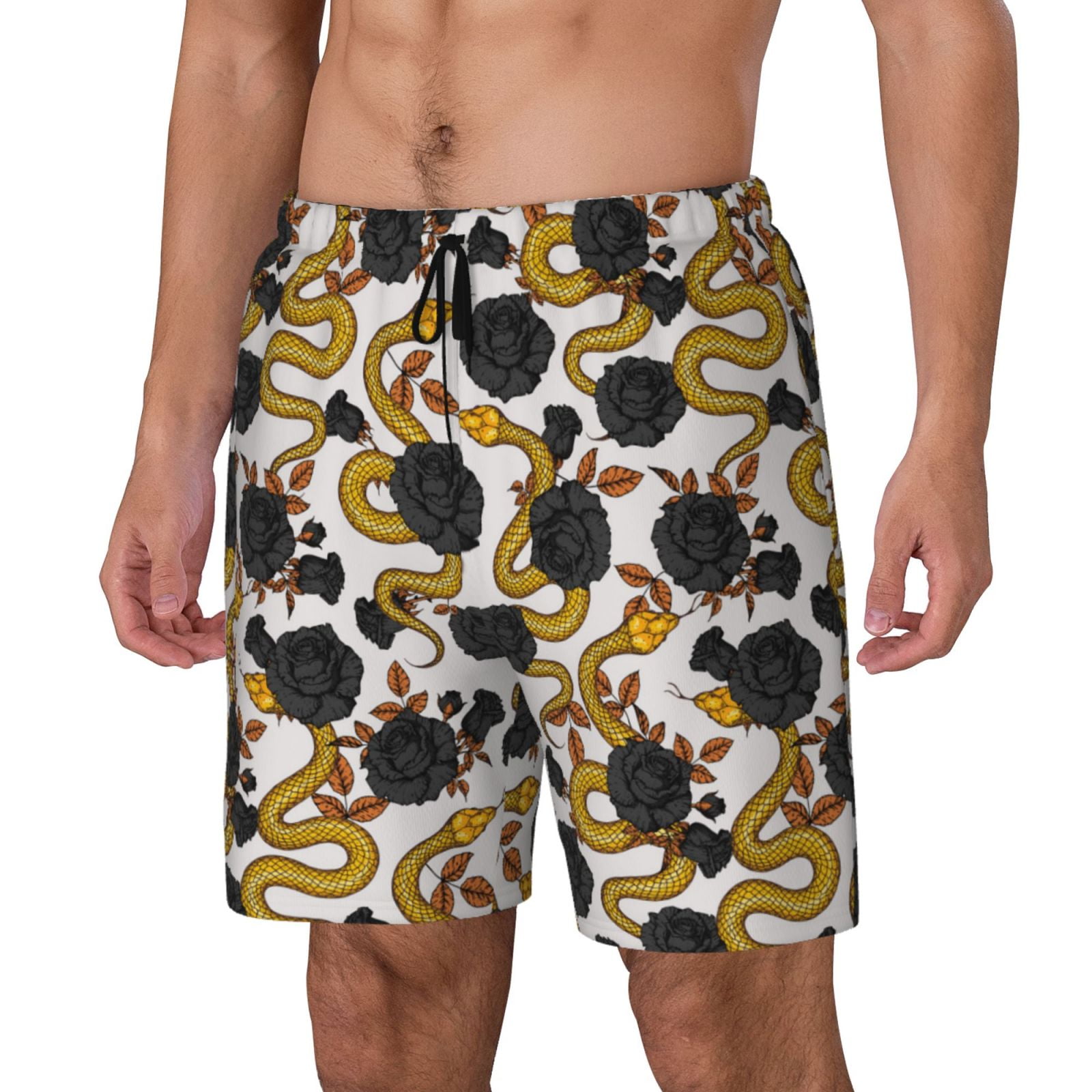 Yiaed Snake And Rose Print Mens Swim Trunks Bathing Suit Compression ...