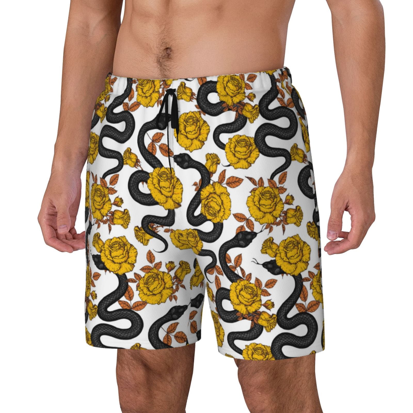 Yiaed Snake And Rose Print Mens Swim Trunks Bathing Suit Compression ...