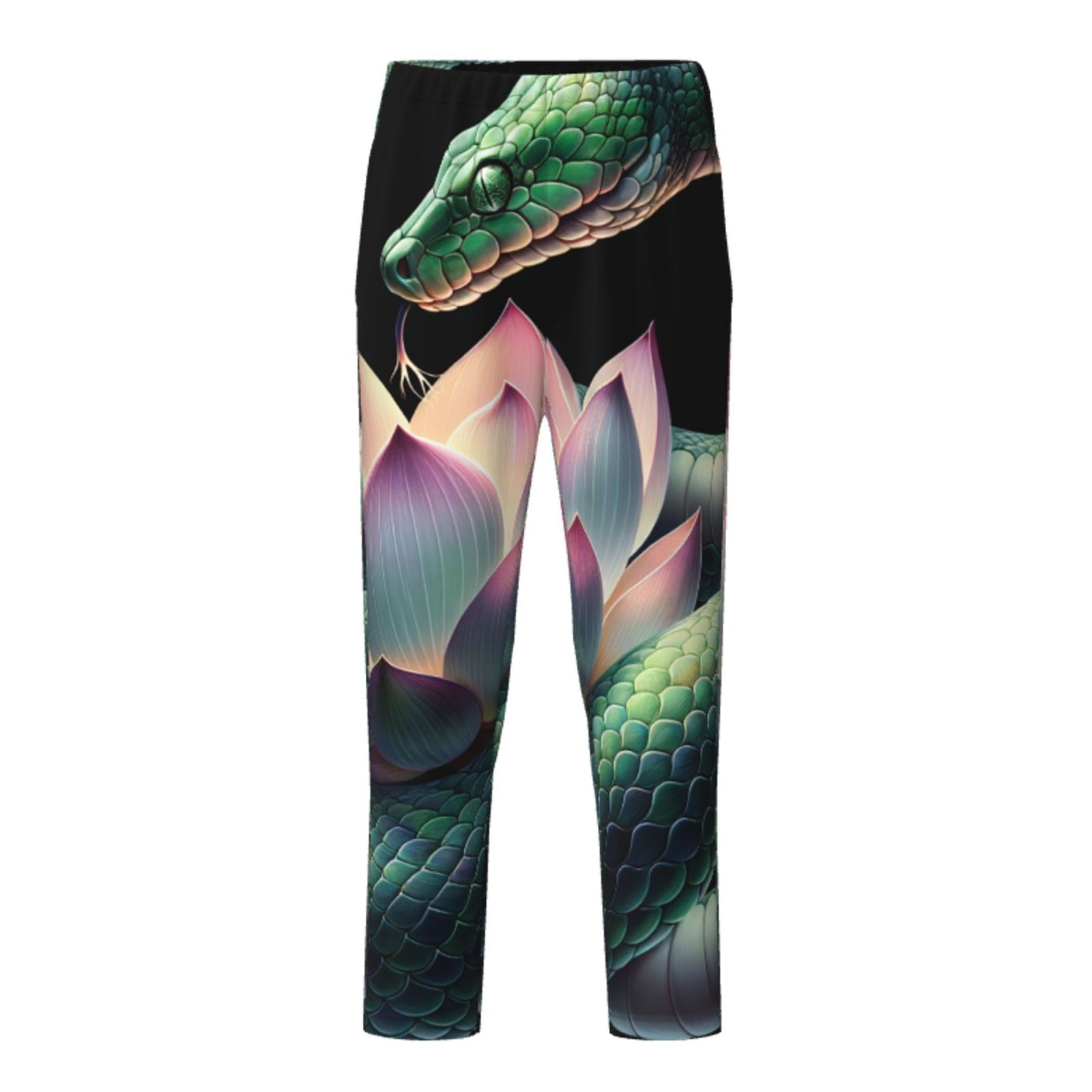 Yiaed Snake Holding A Lotus Print Teenagers' Lounge Pants, Loose PJ ...