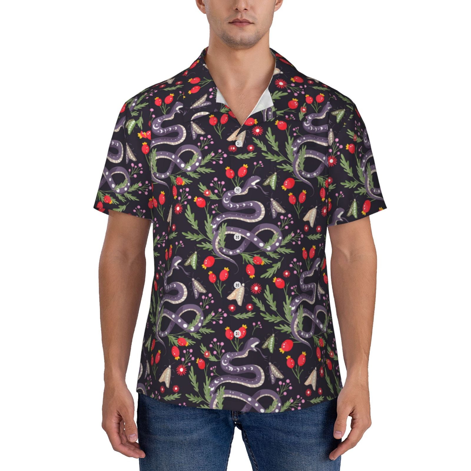 Yiaed Snakes And Snake Fruit Print Hawaiian Shirt for Men Short Sleeve ...