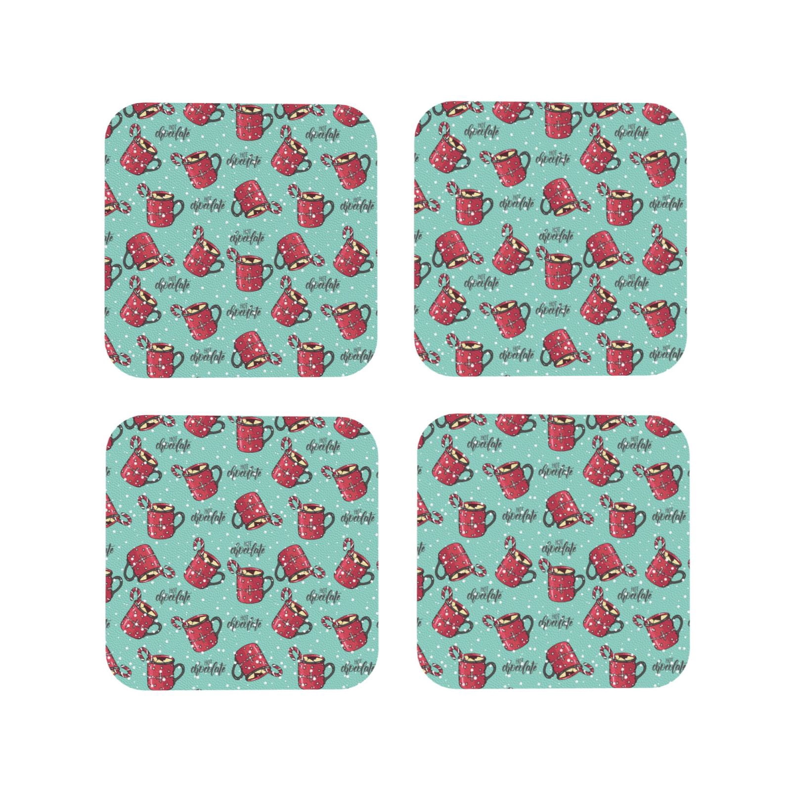 Yiaed Snowflake Hot Cocoa Print Leather Coasters for Drinks - Cup ...