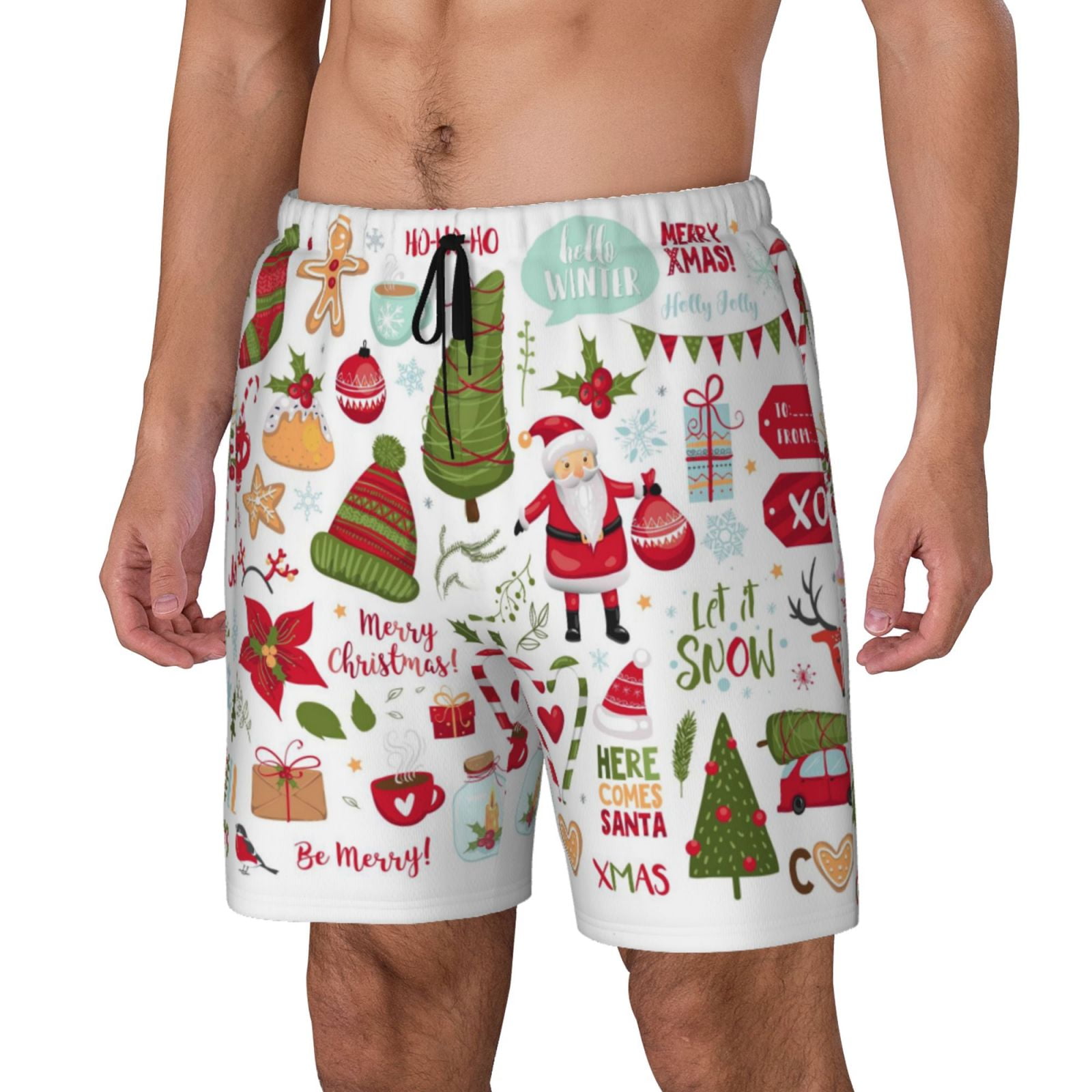 Yiaed Snowflakes Santa Claus Print Mens Swim Trunks Bathing Suit ...