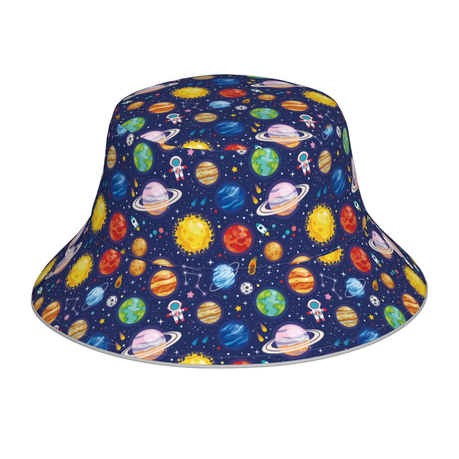 Yiaed Space Planet Print Reflective Stripe Bucket Hat Unisex Funny ...