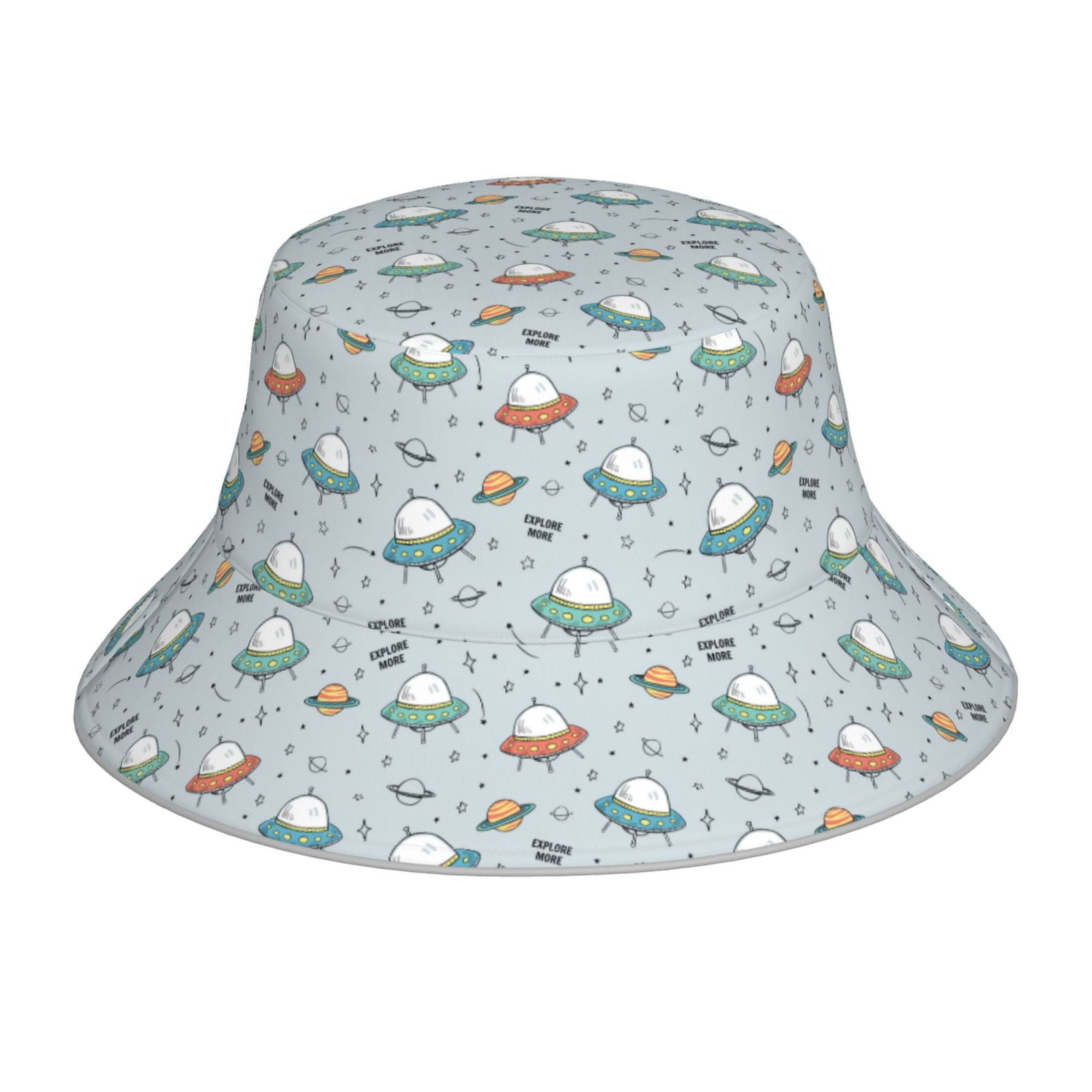 Yiaed Spaceship Print Reflective Stripe Bucket Hat Unisex Funny Outdoor ...