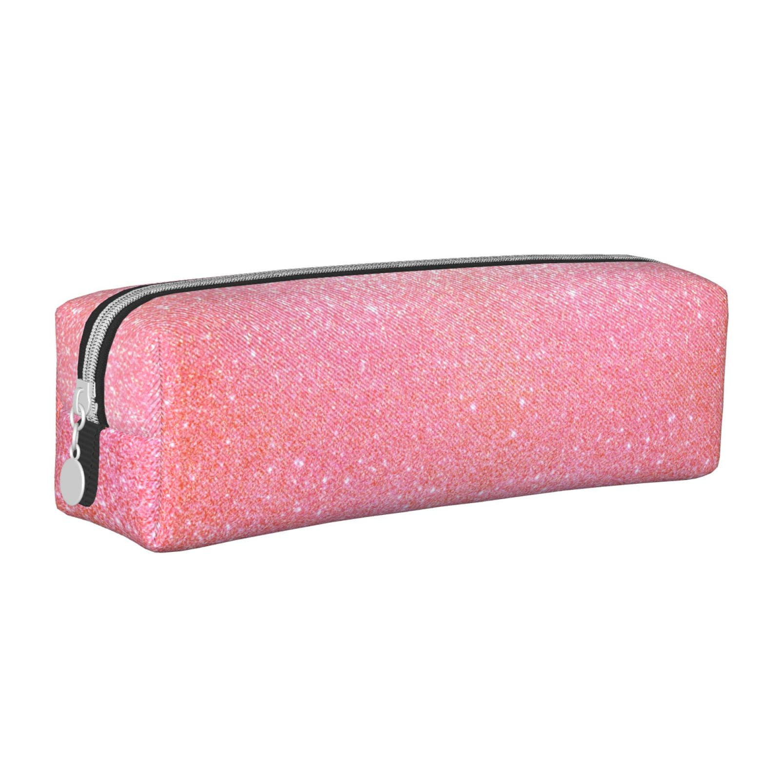 Yiaed Sparkly Pink Glitter Print Leather Pencil Case - Leather Pen ...