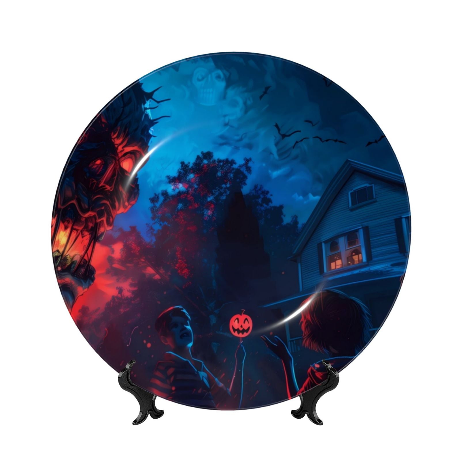 Yiaed Spooky Halloween Night Scene Print Bone China Decorative Plate ...