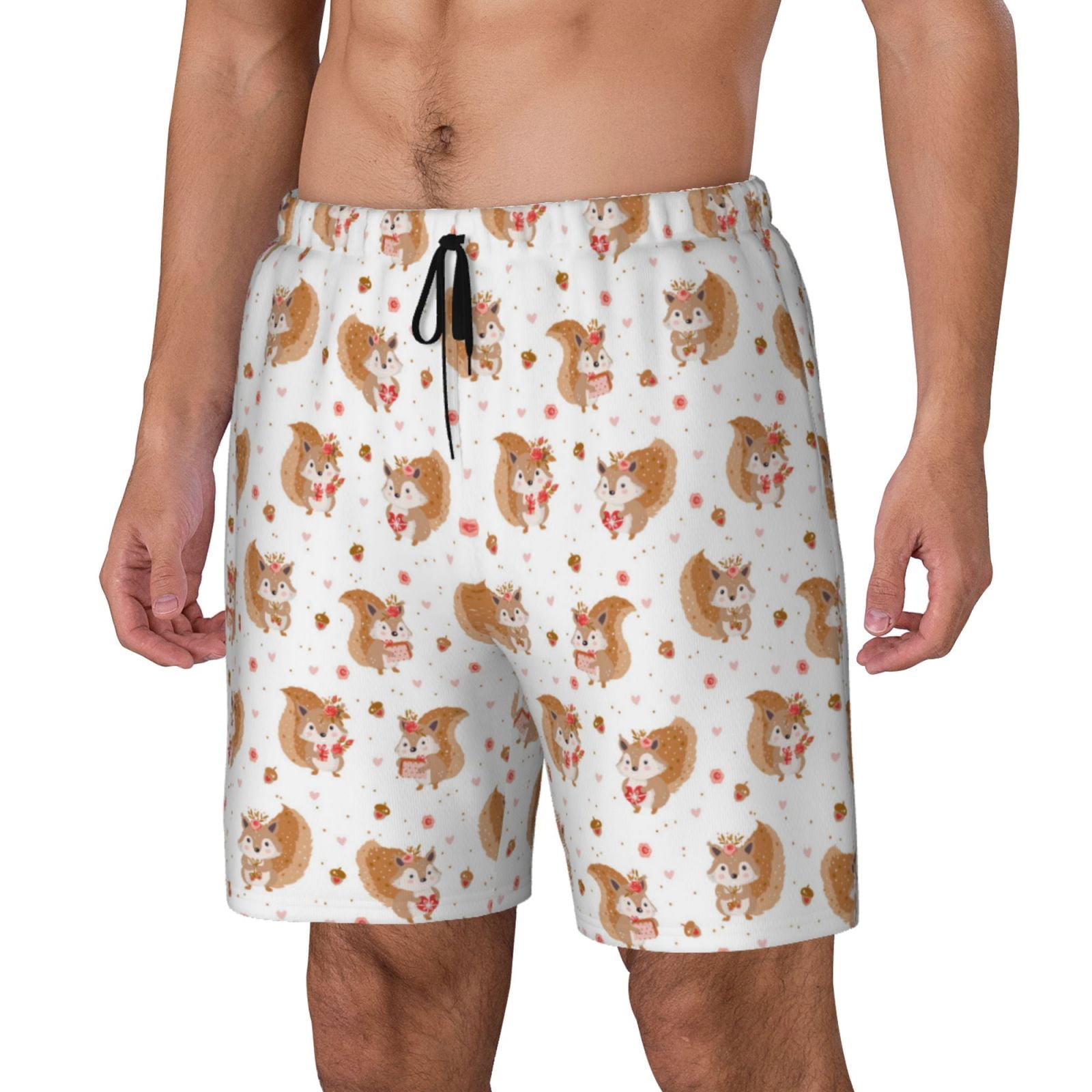 Yiaed Squirrel And Rose Print Mens Swim Trunks Bathing Suit Compression ...