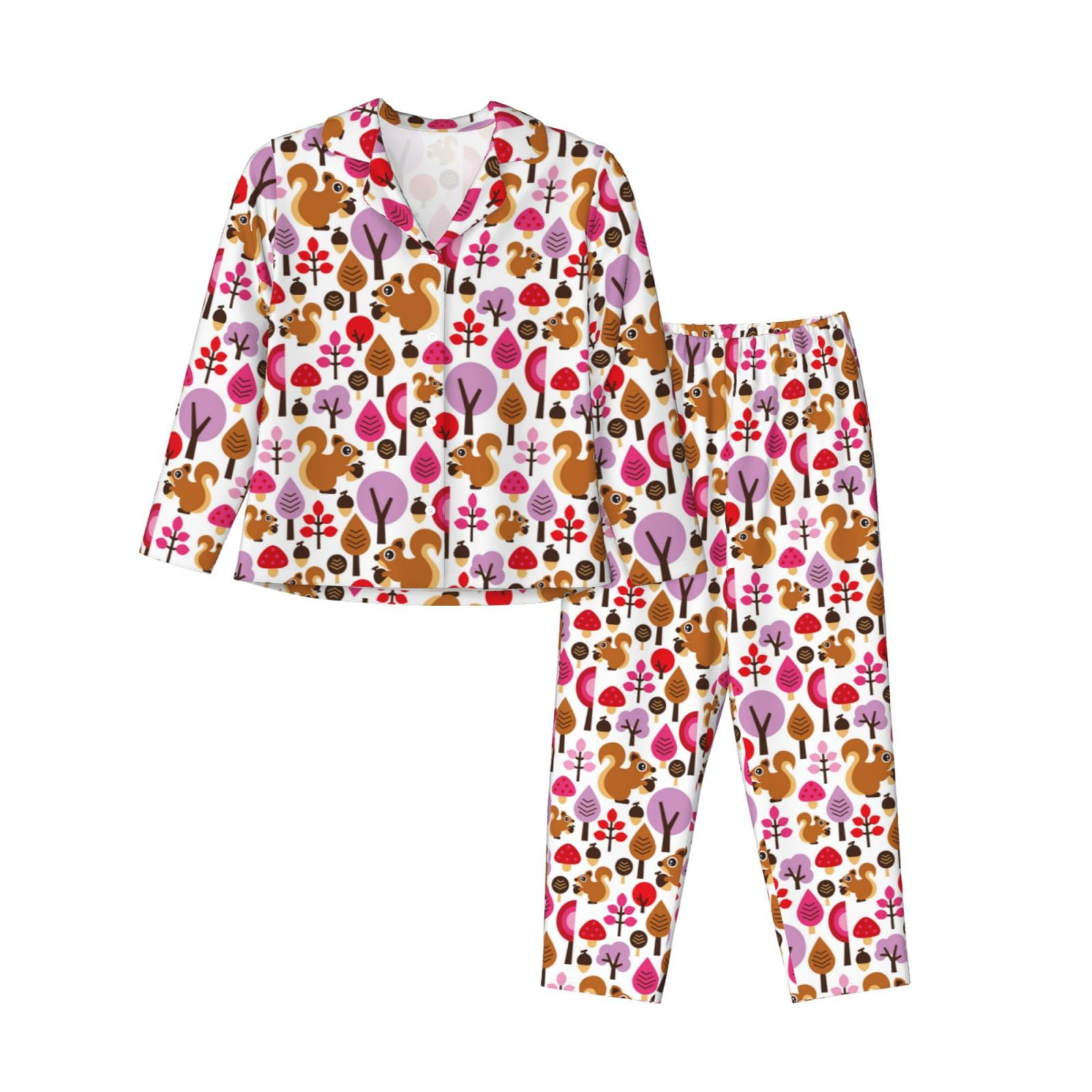 Yiaed Squirrel In The Forest Print Pajamas Women's Long Sleeve ...
