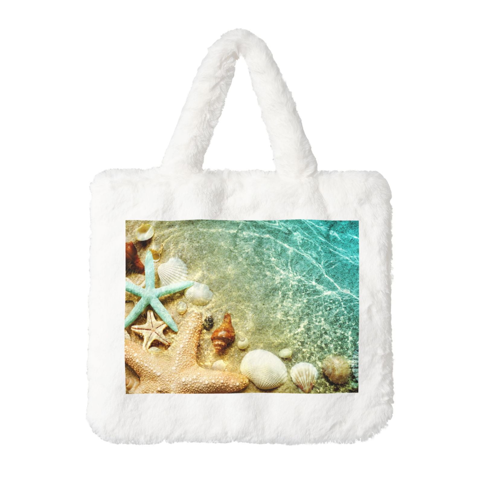 Yiaed Starfish And Seashell Print Fluffy Shoulder Bag Plush Bags Women ...