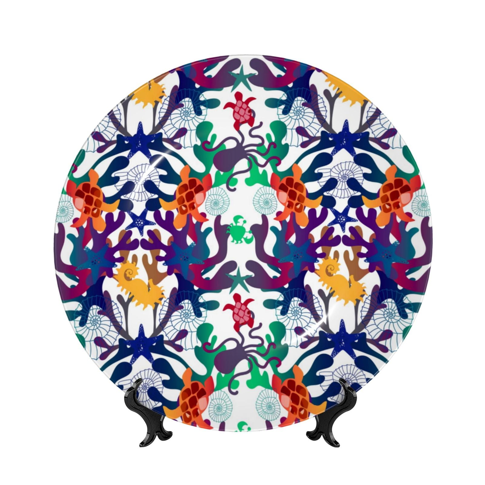 Yiaed Starfish And Turtle Print Bone China Decorative Plate Ceramic ...