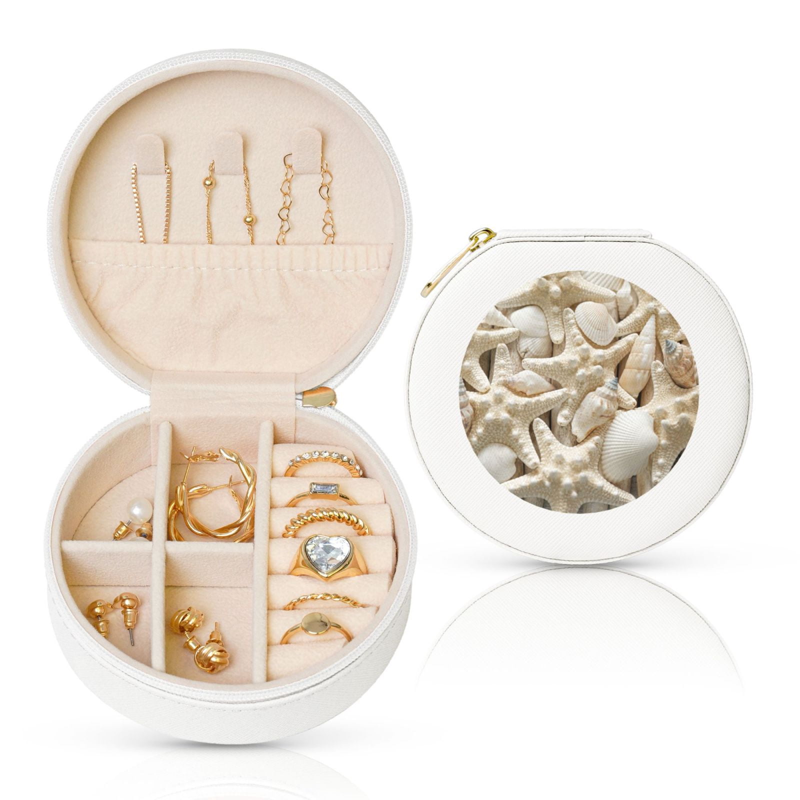 Yiaed Starfish and Sea Shells Print Travel Jewelry Case Bridesmaid Gift ...