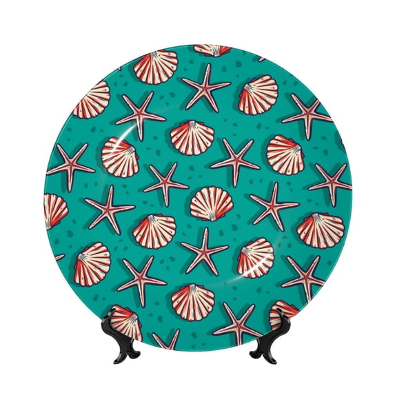 Yiaed Starfish and Shell Print Bone China Decorative Plate Ceramic ...