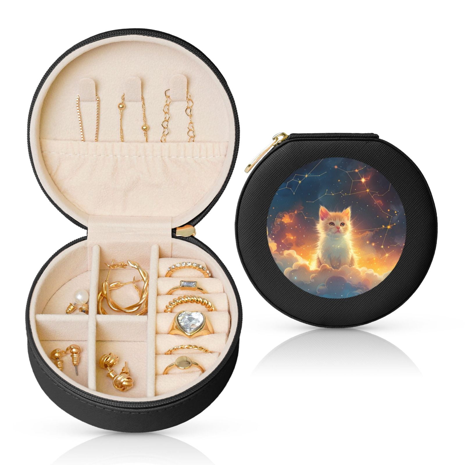 Yiaed Starry Sky Constellation Cat Print Travel Jewelry Case Bridesmaid ...