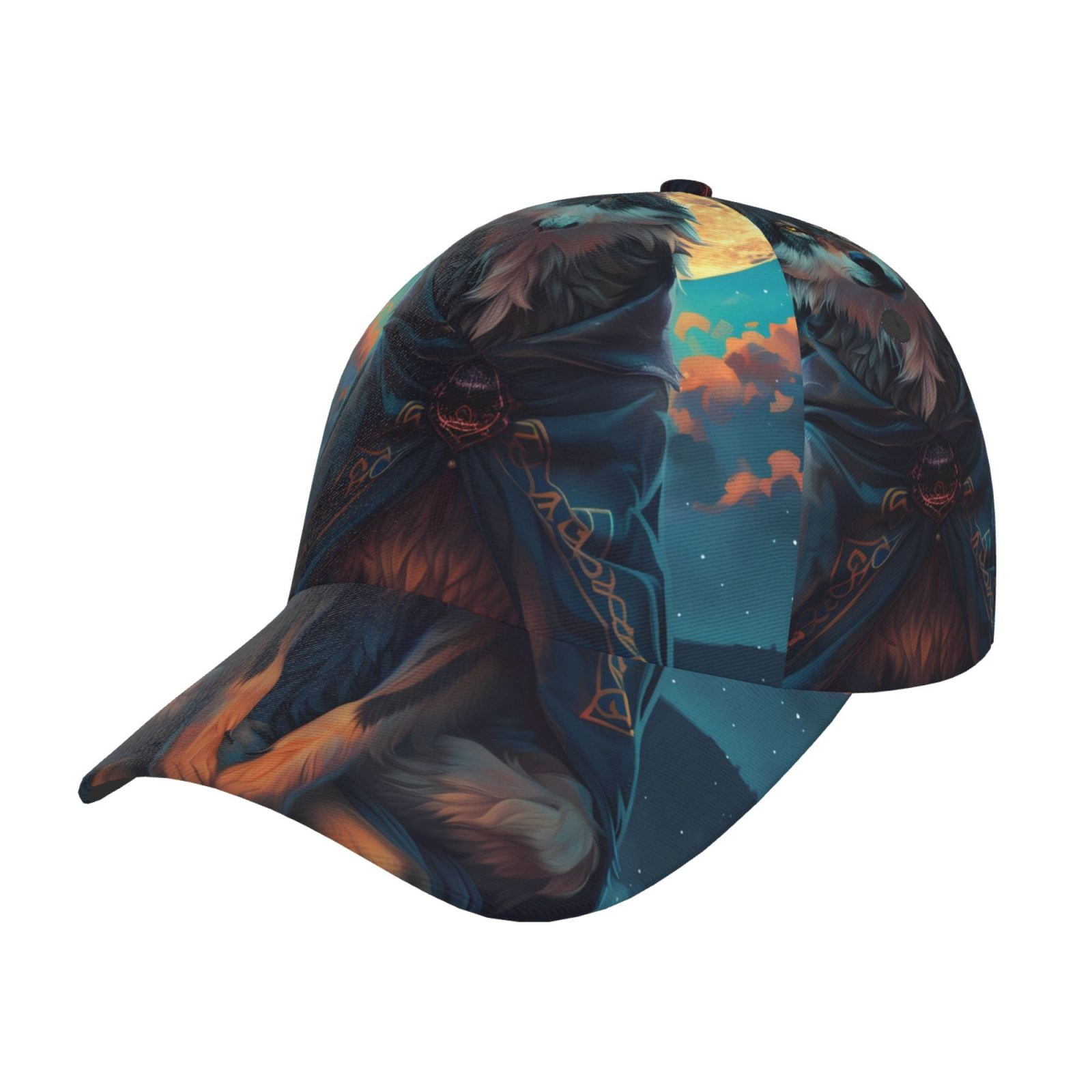 Yiaed Starry Sky Moon Wolf Leader Print Cap Adjustable Size for Running ...