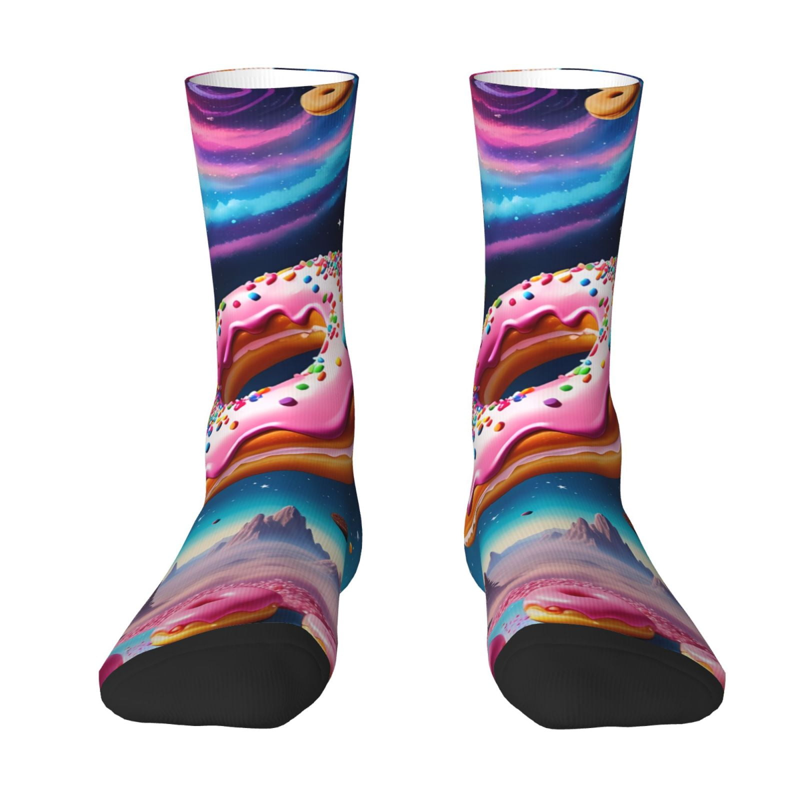 Yiaed Starry Sky Pine Tree Donut Print Great elasticity Crew Socks ...