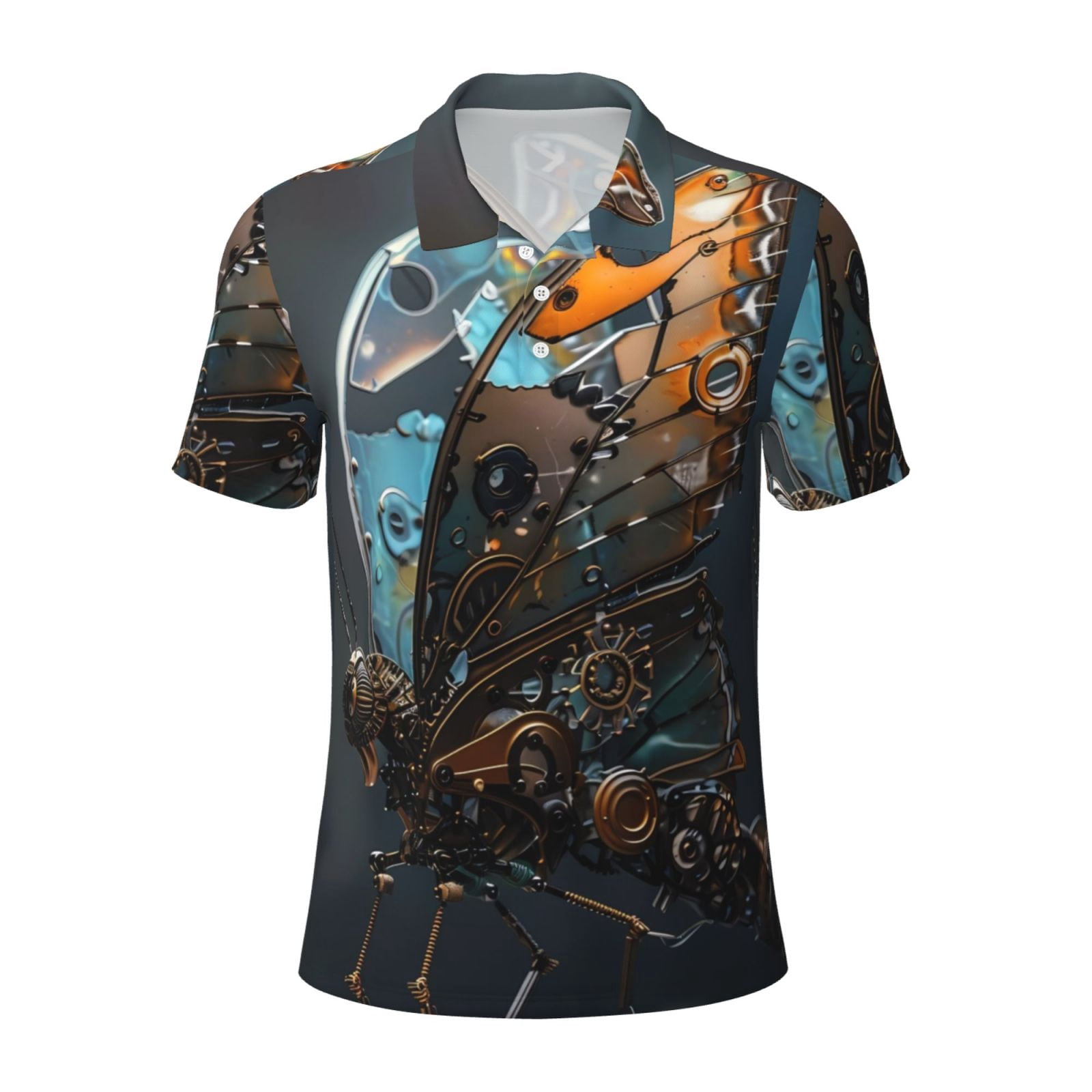 Yiaed Steampunk Mechanical ButterflyPrint Men's Short Sleeve Polo Shirt ...
