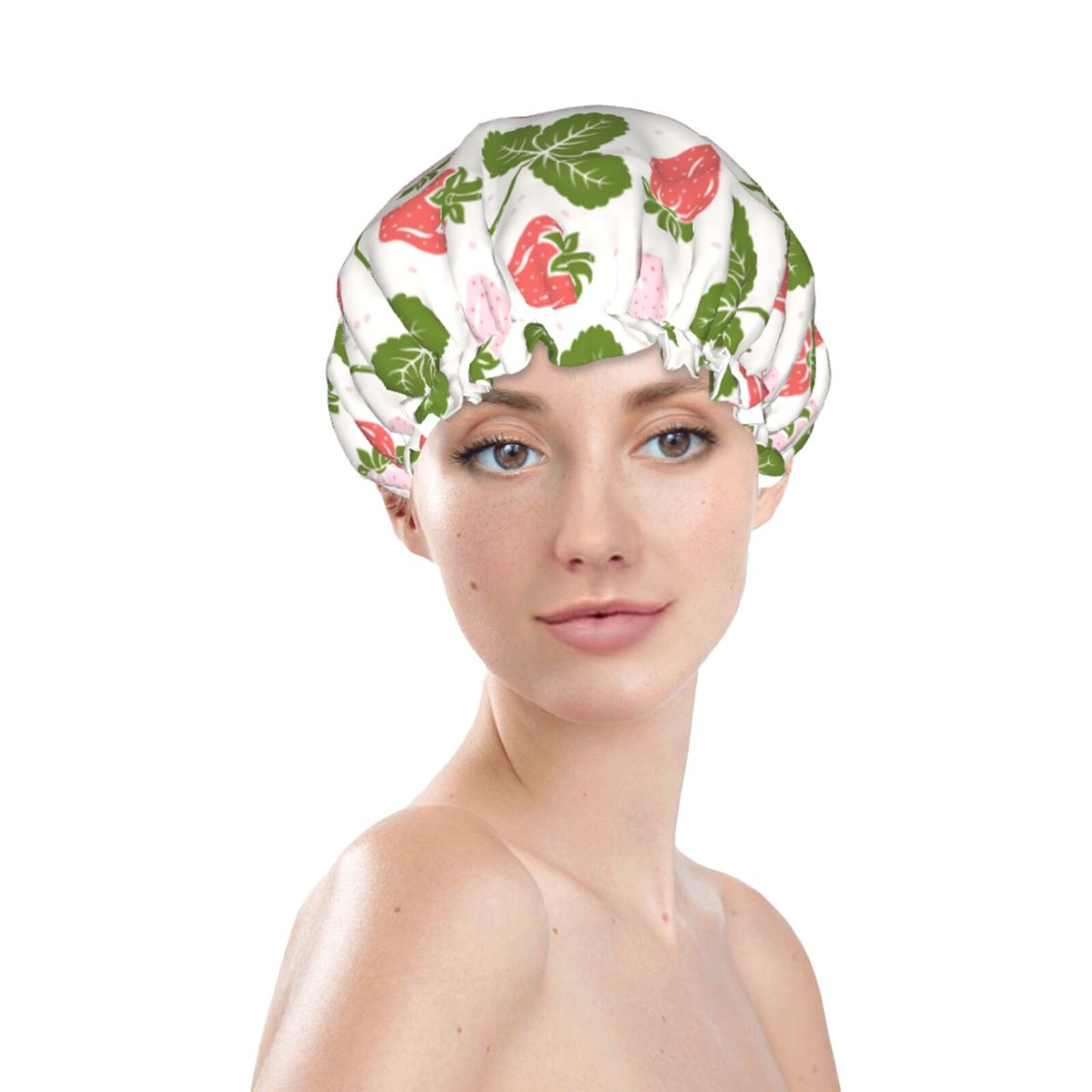 Yiaed Strawberry Floral Print Reusable Shower Cap & Bath Cap & Lined ...