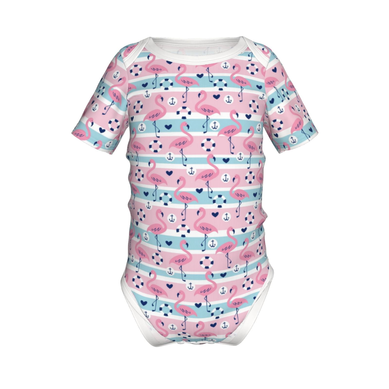 Yiaed Striped Flamingo Print Infant Climbing Short Sleeve Onesie One ...