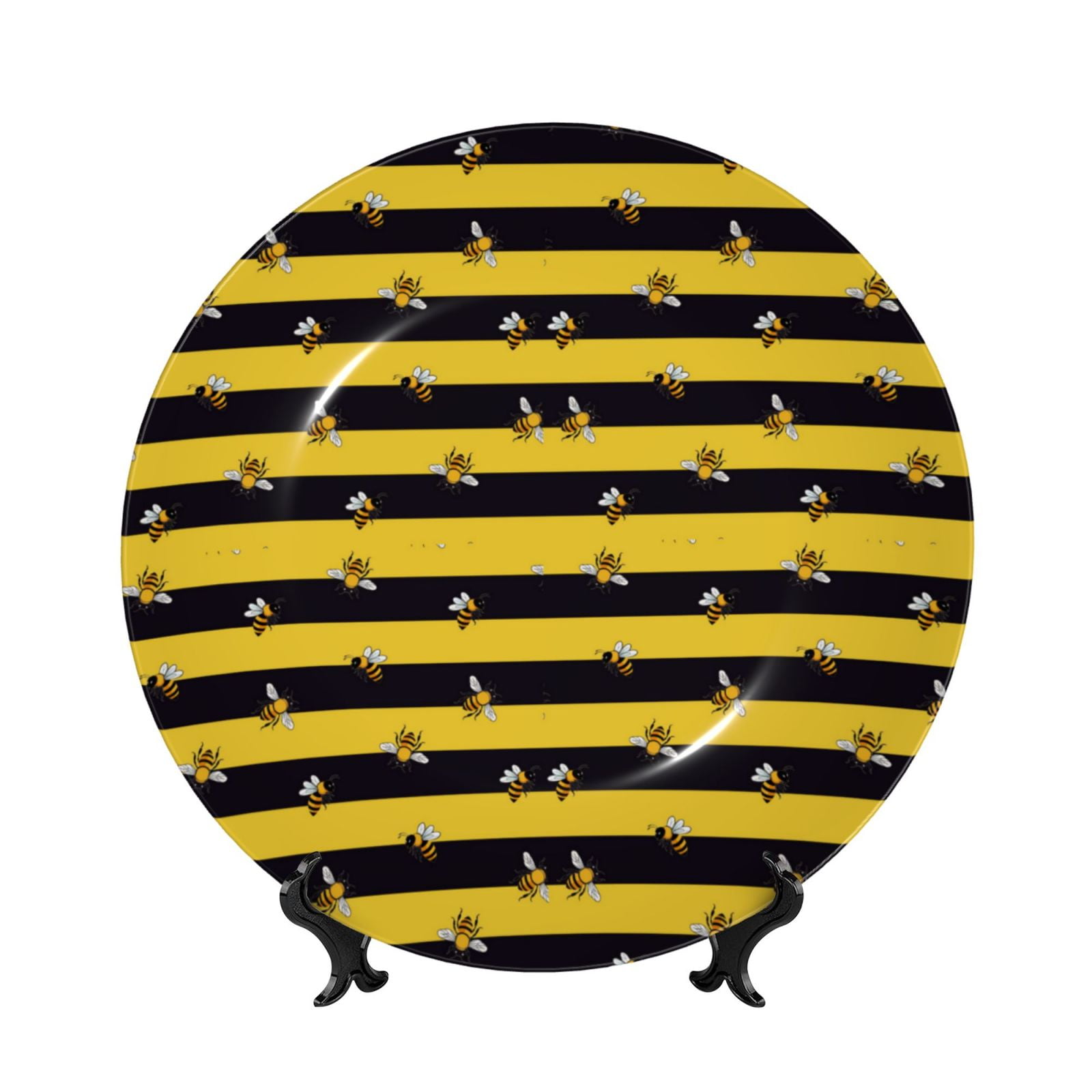 Yiaed Striped With Bees Print Bone China Decorative Plate Ceramic ...