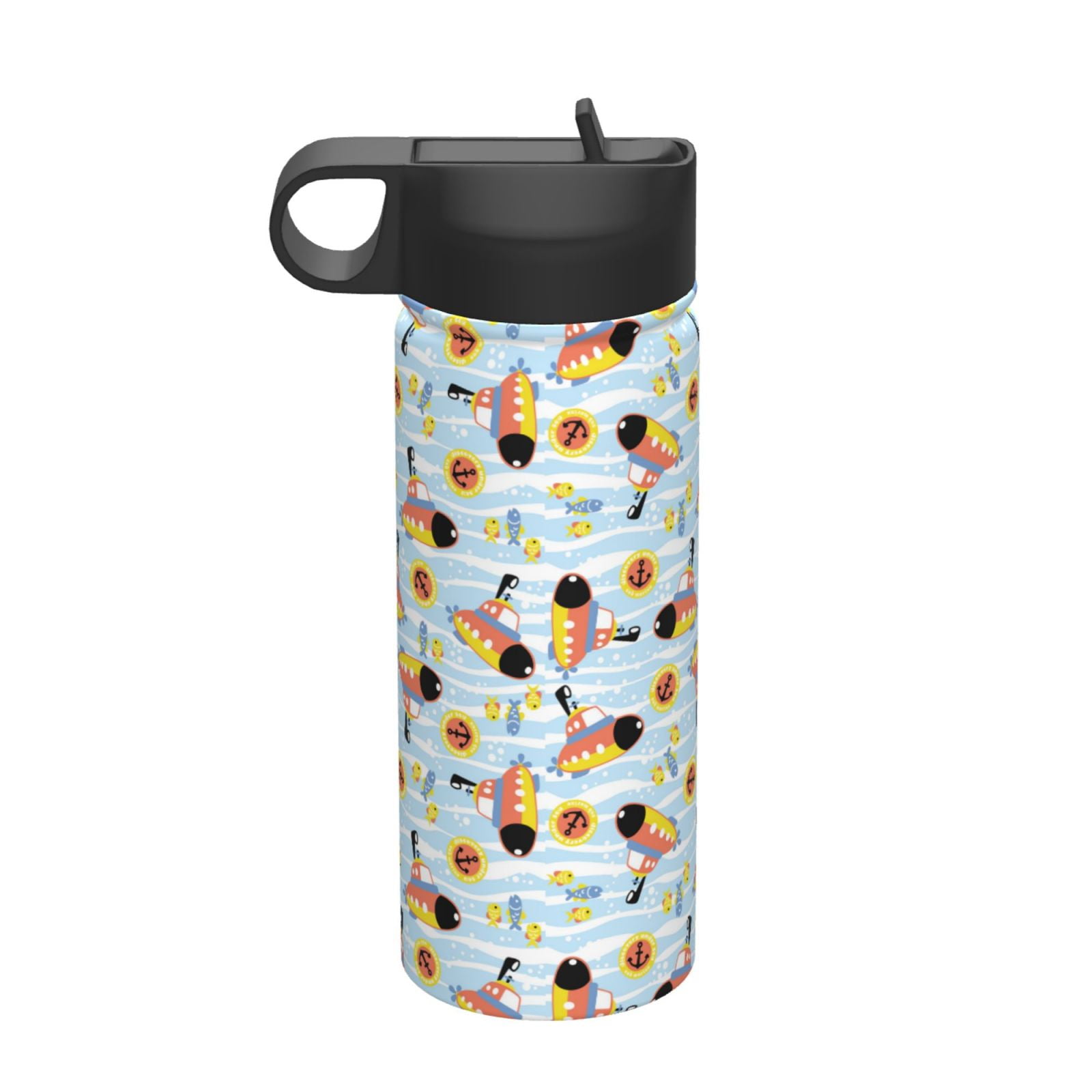 Yiaed Submarine With Fishes Undersea Print Water Bottle with Straw Lid ...