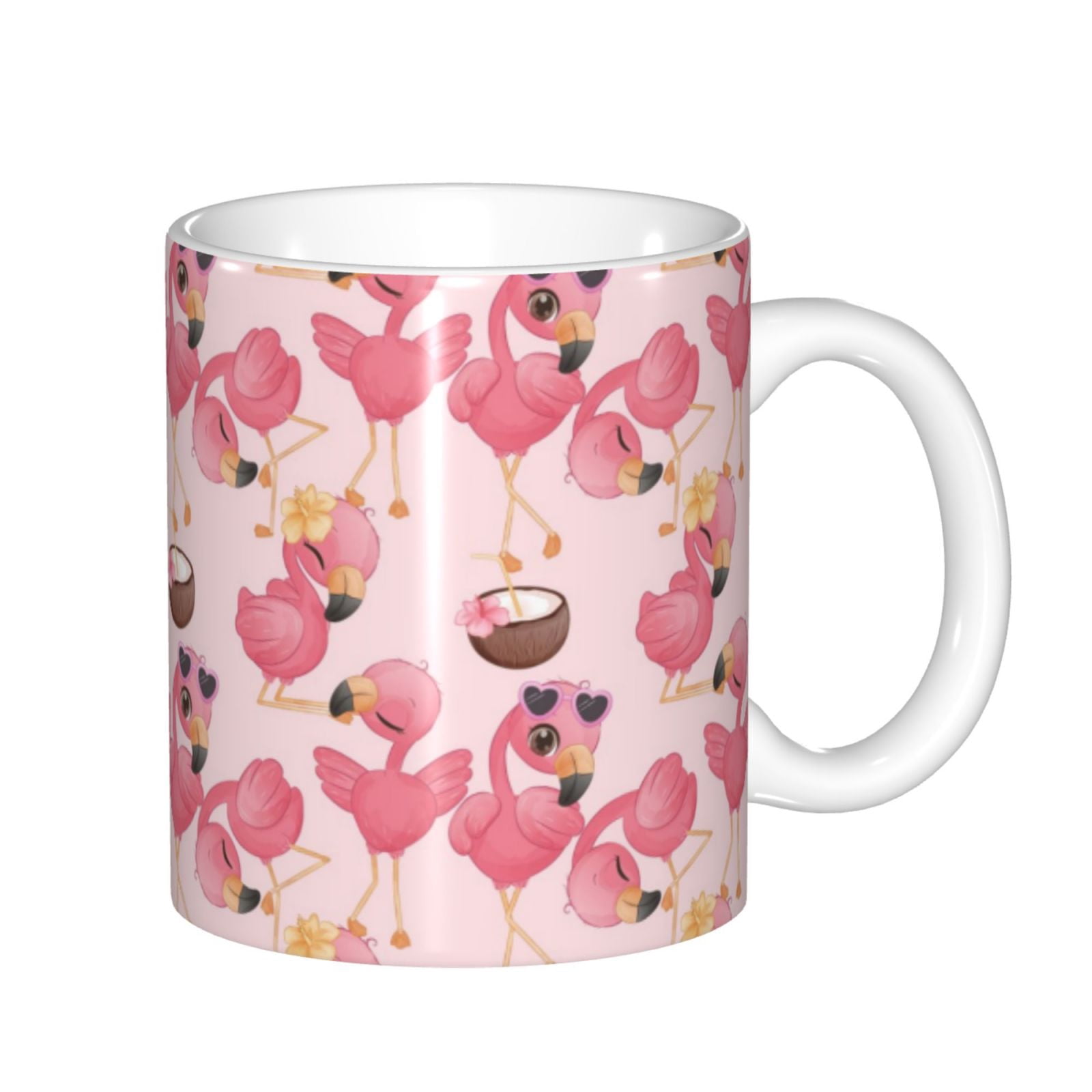 Yiaed Summer Flamingo Print Ceramics Coffee,Large Handle Design,Extra ...