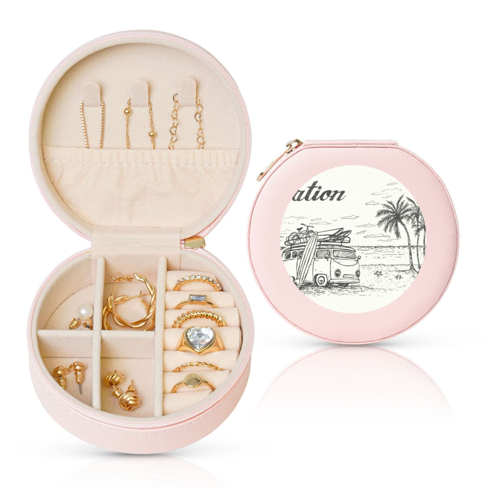 Yiaed Summer Vacation Scene With Camping Van Print Travel Jewelry Case ...