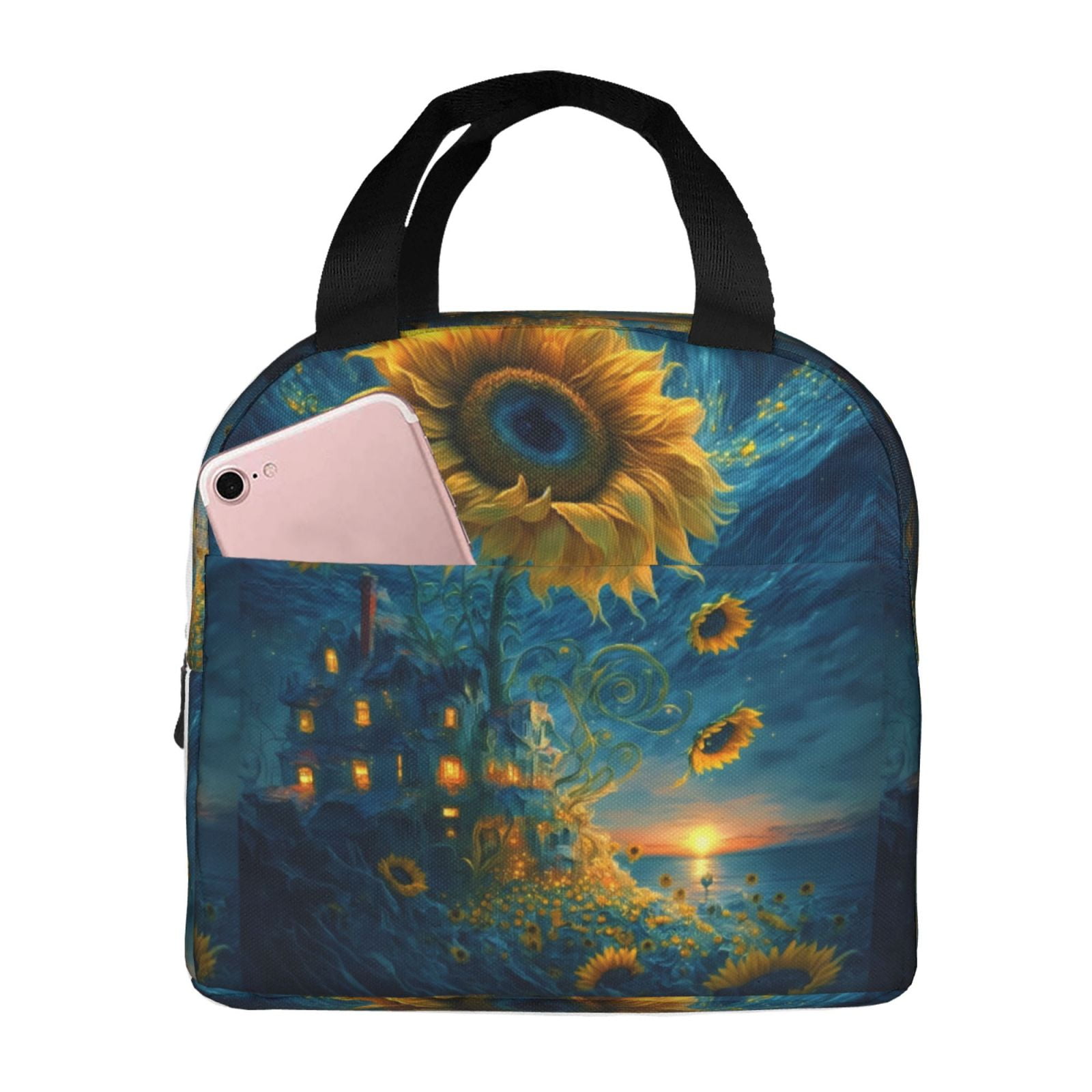 Yiaed Sunflower Castle Starry Sky Print Insulated Lunch Bag Reusable ...