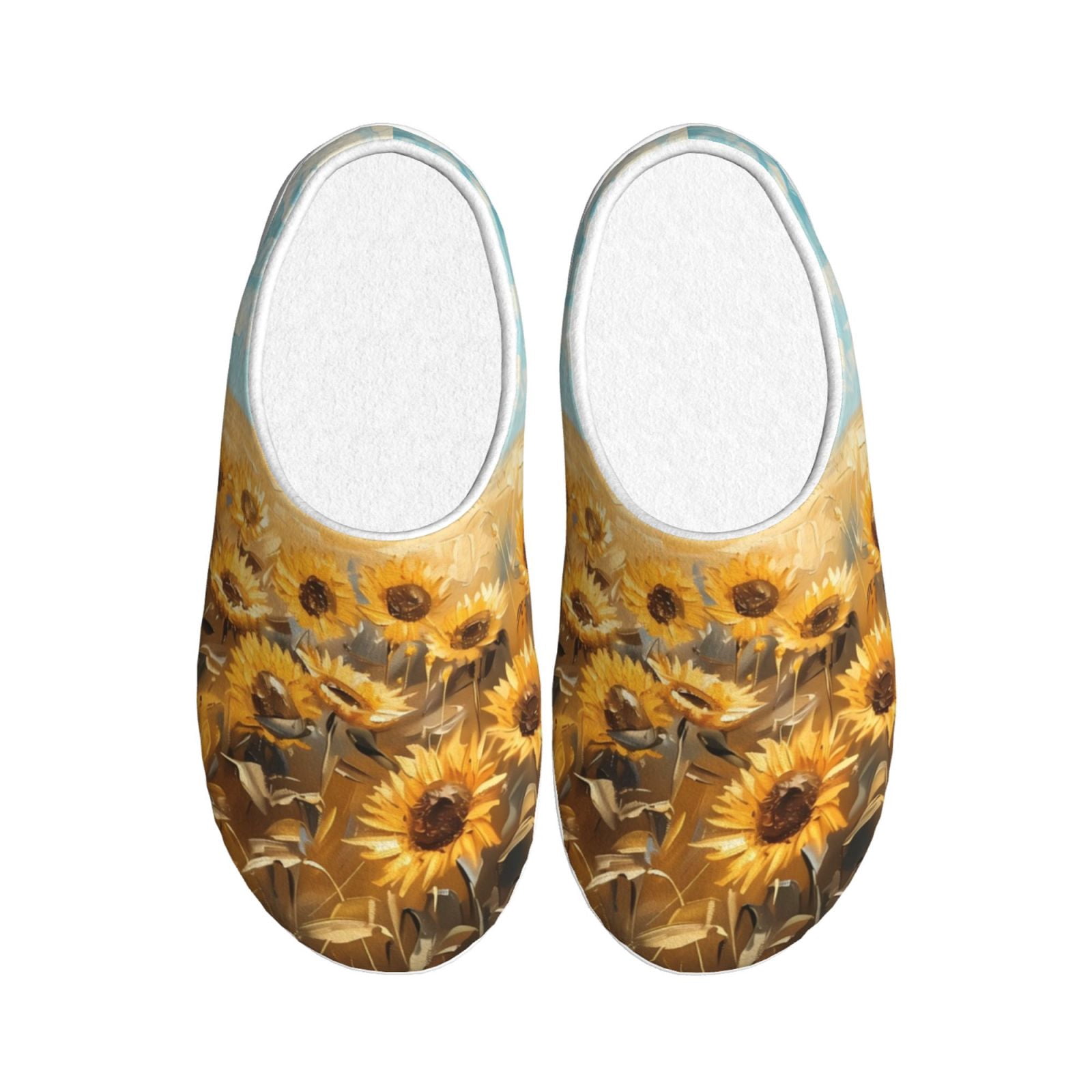 Yiaed Sunflower Field Bliss Print Slippers Fuzzy Warm Cozy Slippers Non ...