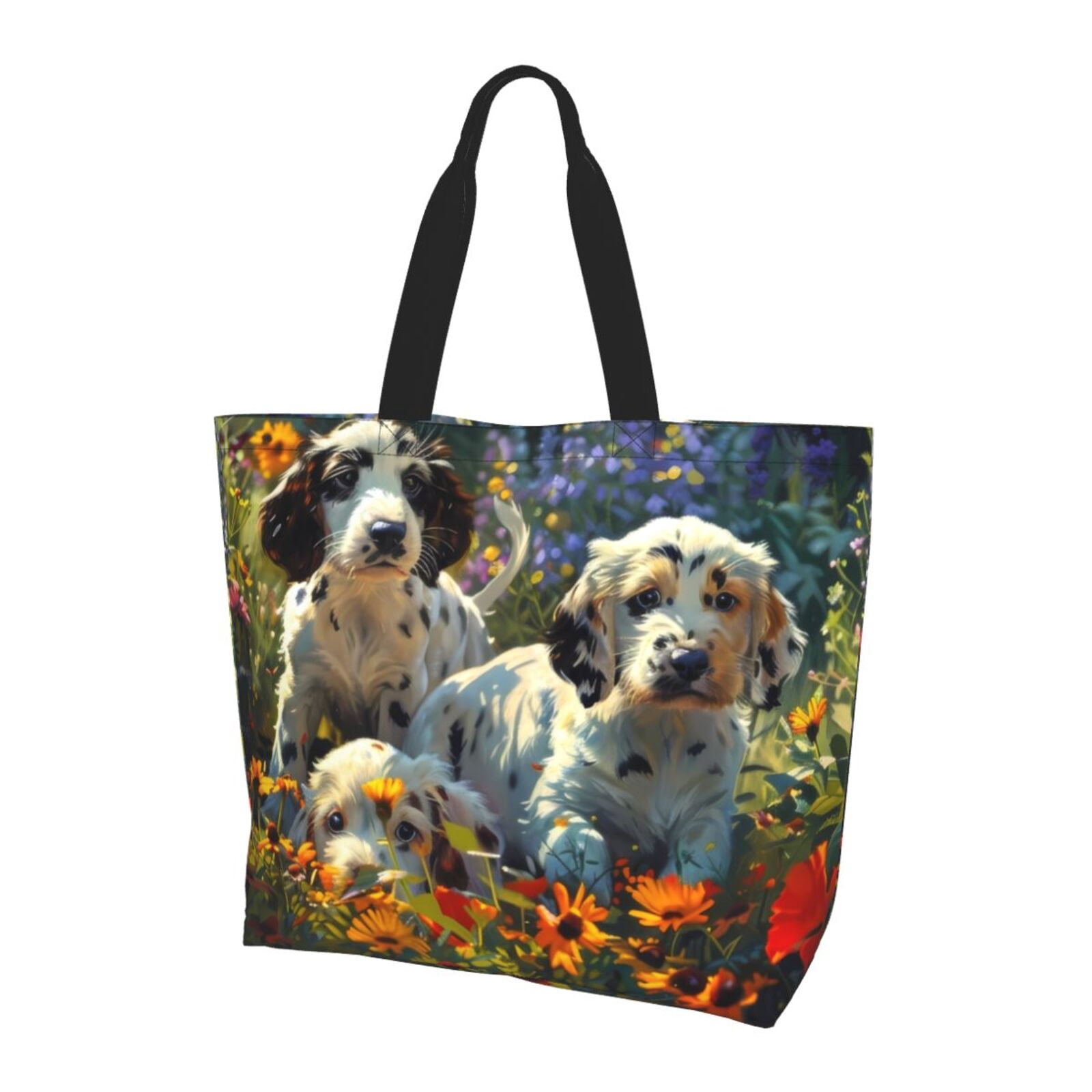 Yiaed Sunflower Field Spotted Dog Print Handbag for Women Tote Purse ...