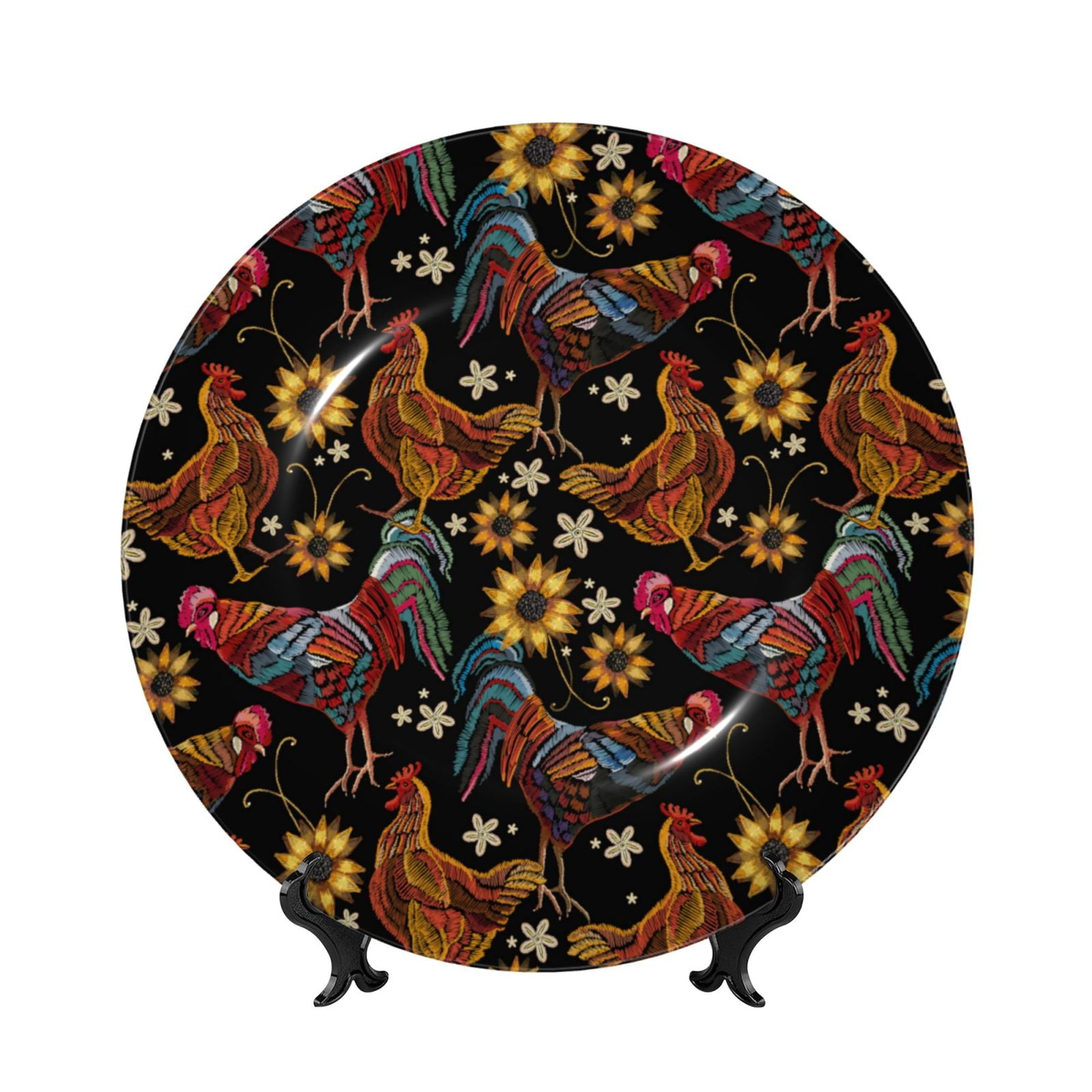 Yiaed Sunflower Rooster Print Bone China Decorative Plate Ceramic ...
