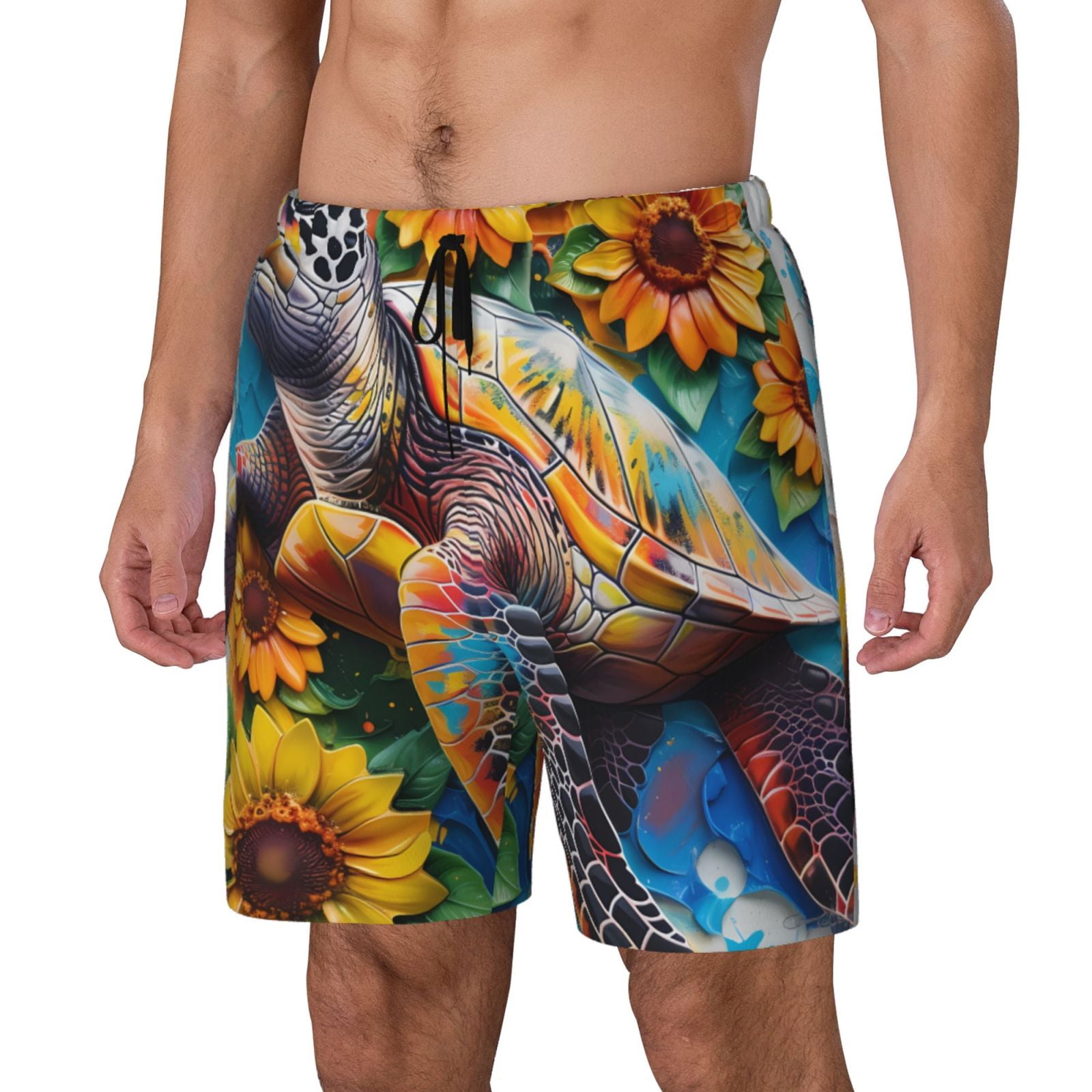 Yiaed Sunflower Turtle Print Mens Swim Trunks Bathing Suit Compression ...