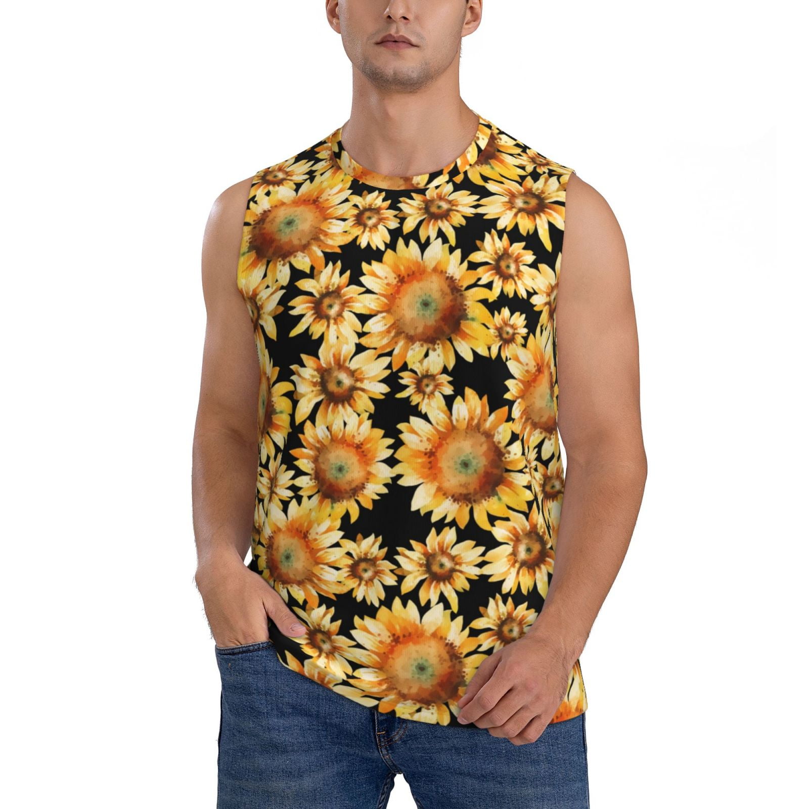 Yiaed Sunflowers 1 Print Men's Singlet Vests Summer Running Muscle Tank ...