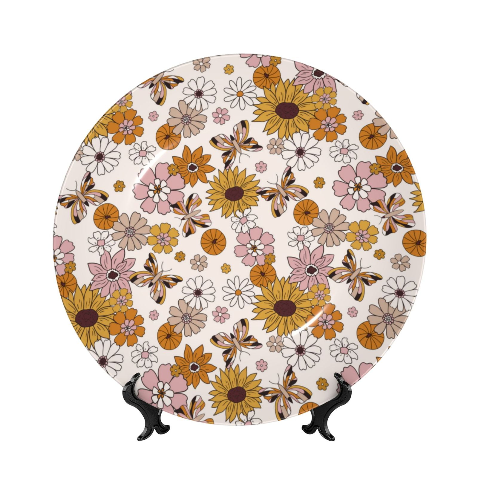 Yiaed Sunflowers And Butterflies Print Bone China Decorative Plate ...