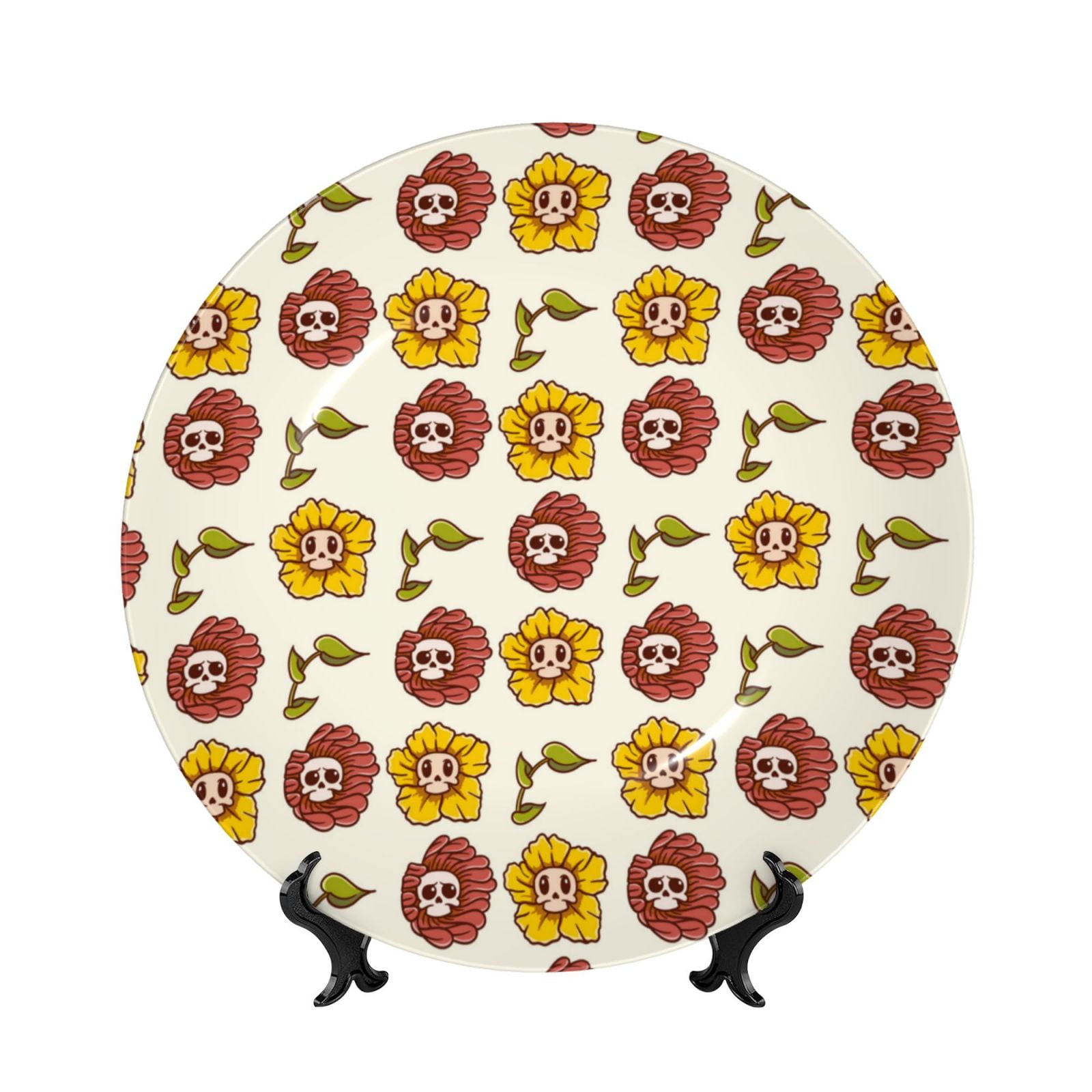 Yiaed Sunflowers And Skull Print Bone China Decorative Plate Ceramic ...