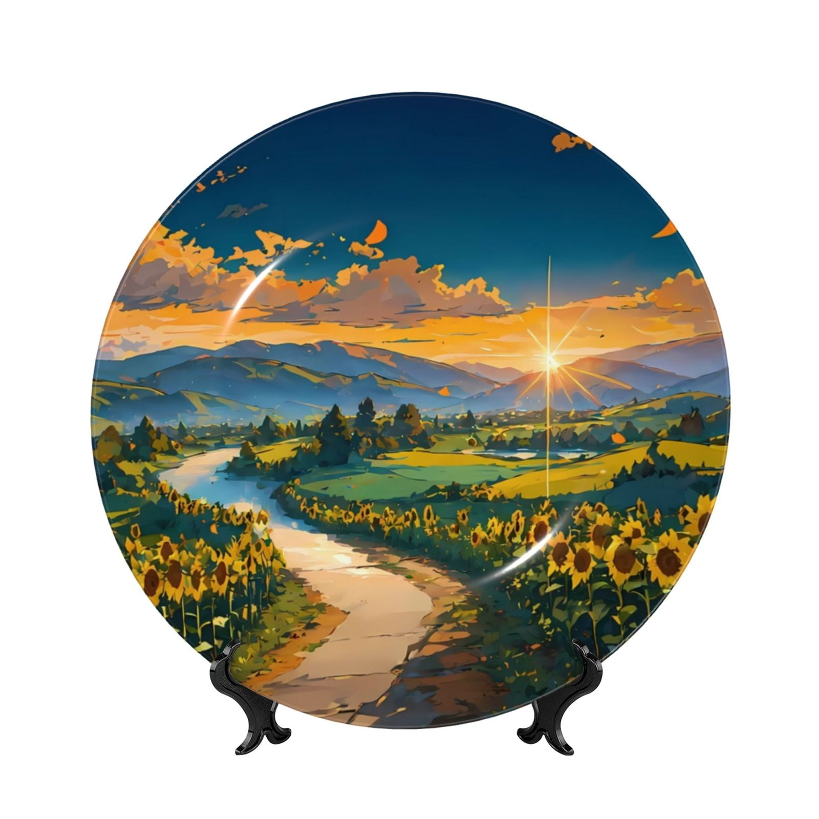 Yiaed Sunflowers At Sunset Print Bone China Decorative Plate Ceramic ...